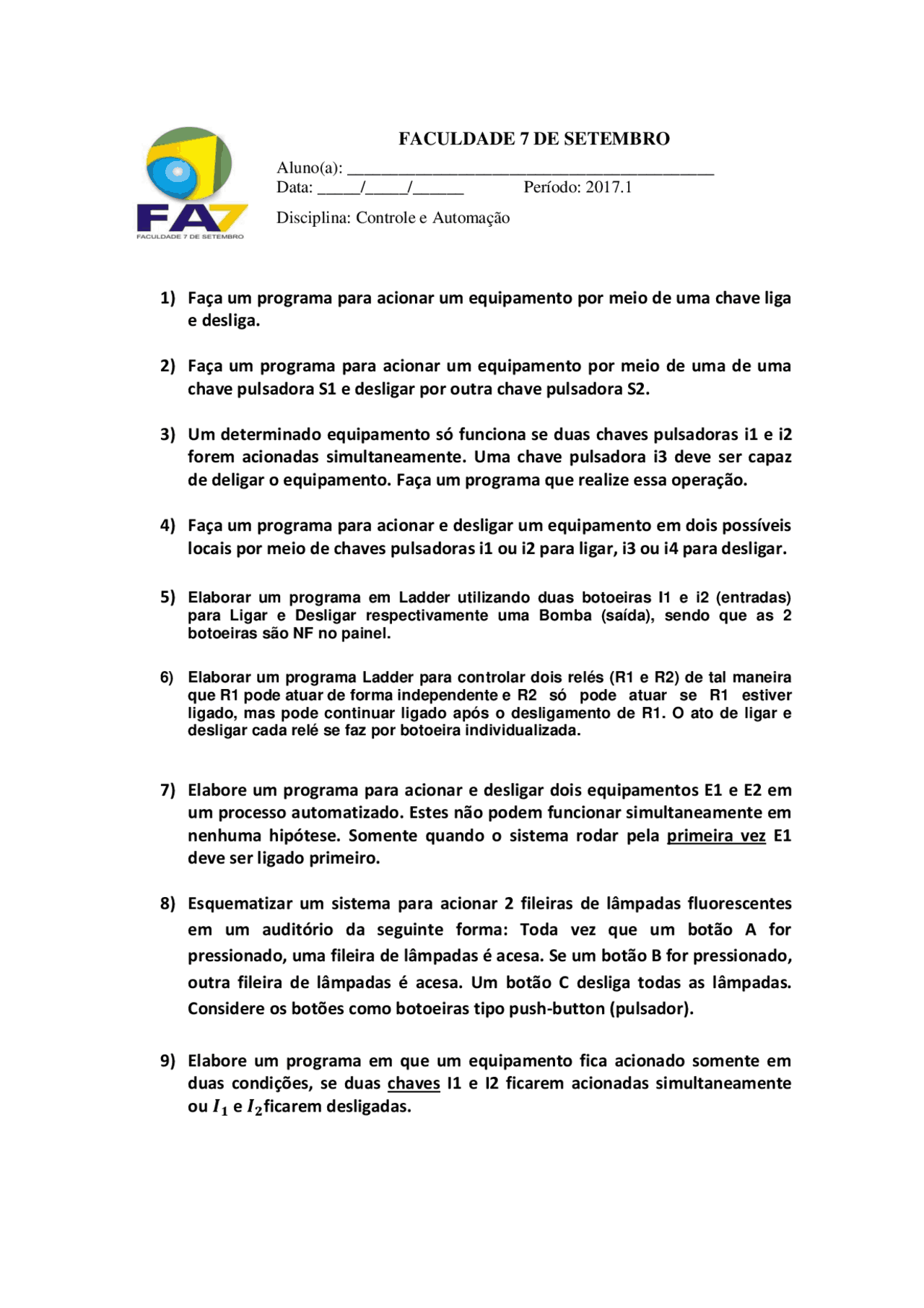 Exercicios AutomaÇÃo Clp1 Da Uni7 Docsity