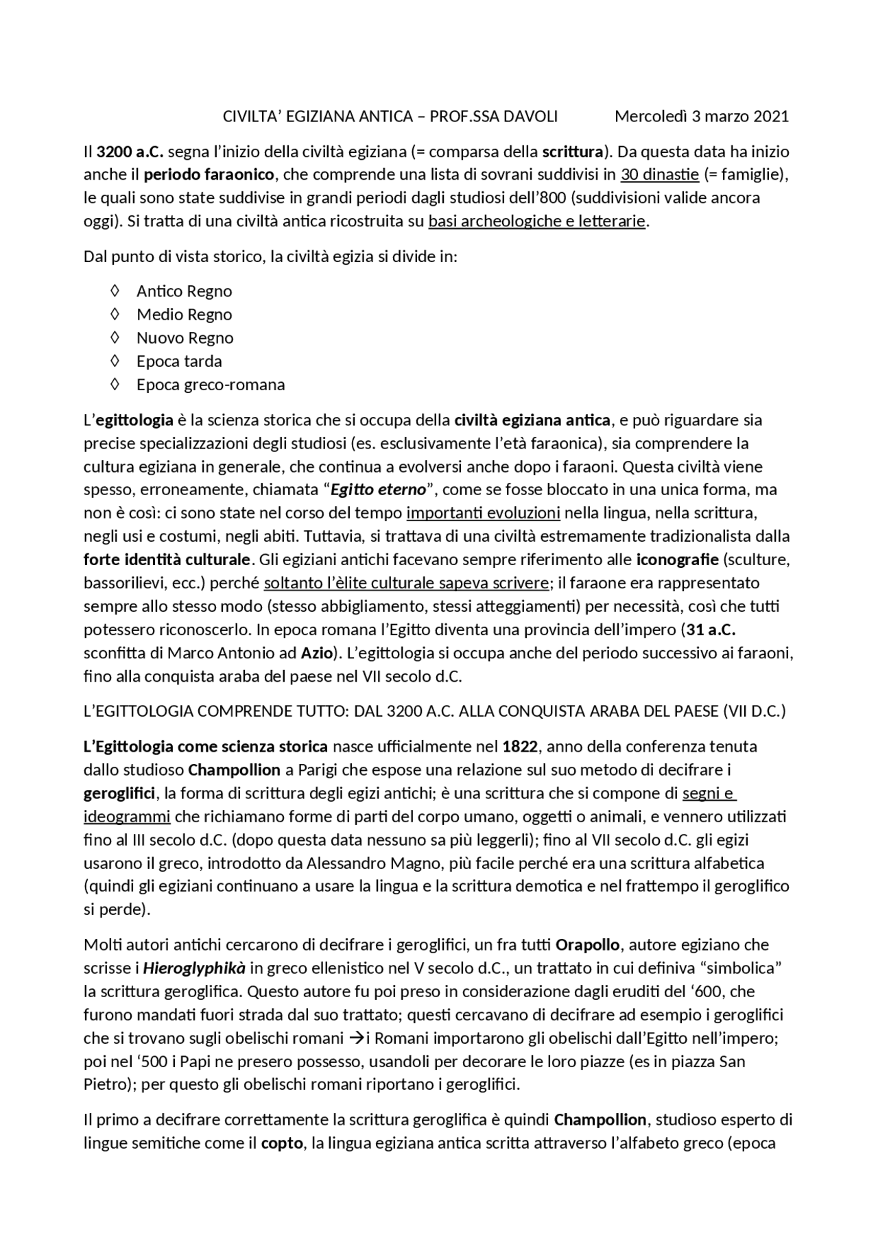 Appunti Di Civiltà Egiziana Antica Profssa Davoli Unisalento Docsity