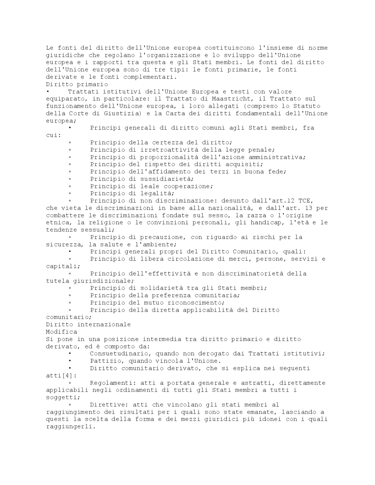 Riassunto Diritto Comunitario Primarie Secondarie E Complementari