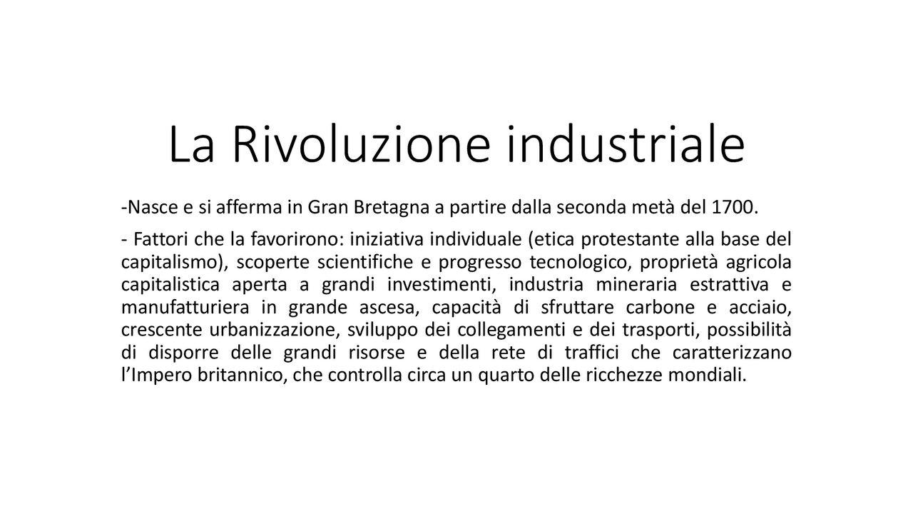 Slide Riassuntive La Rivoluzione Industriale Docsity