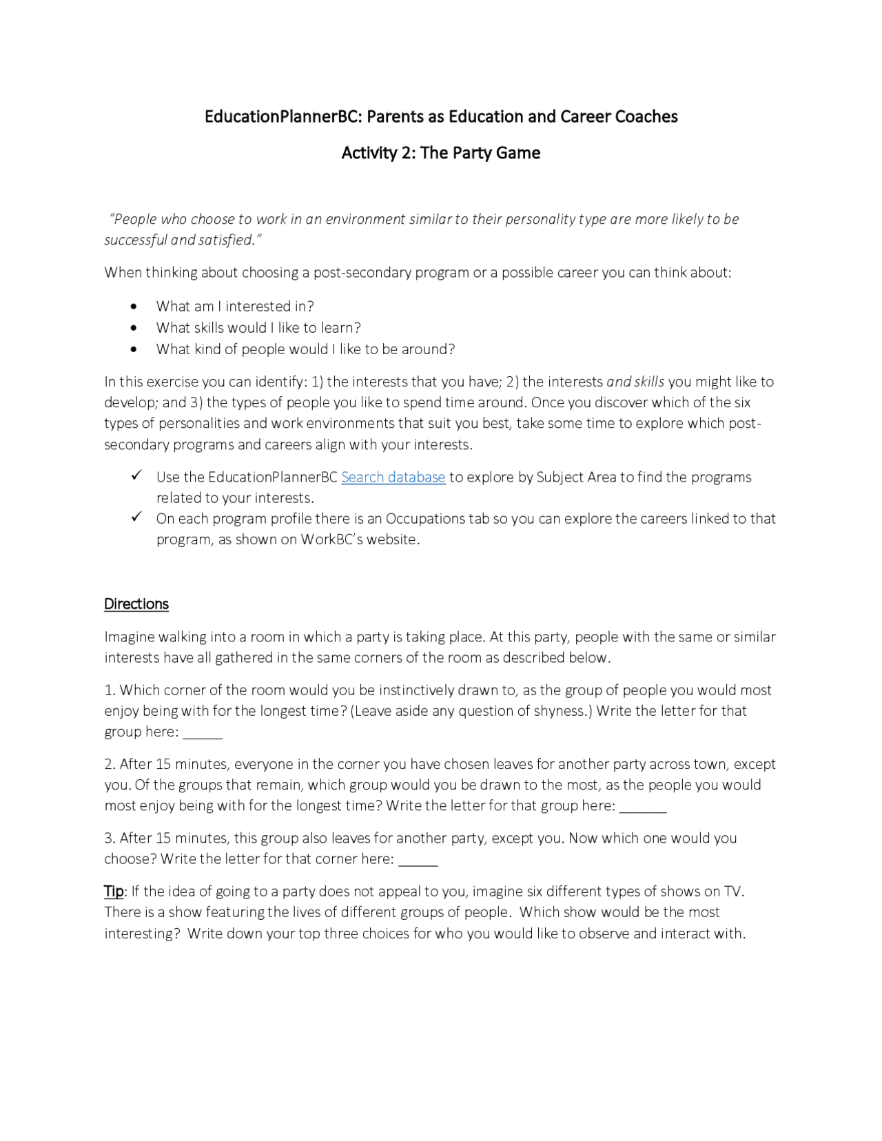 PerDev activity 2 the party game - Docsity