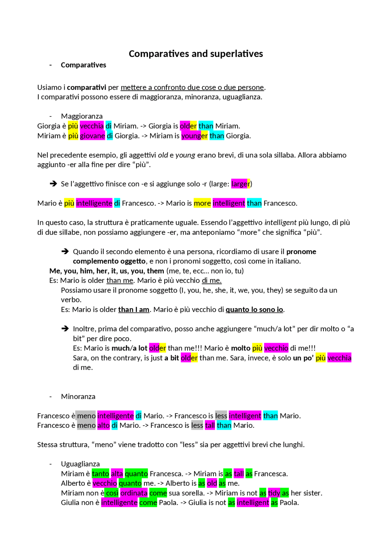 Comparatives and superlatives - Docsity