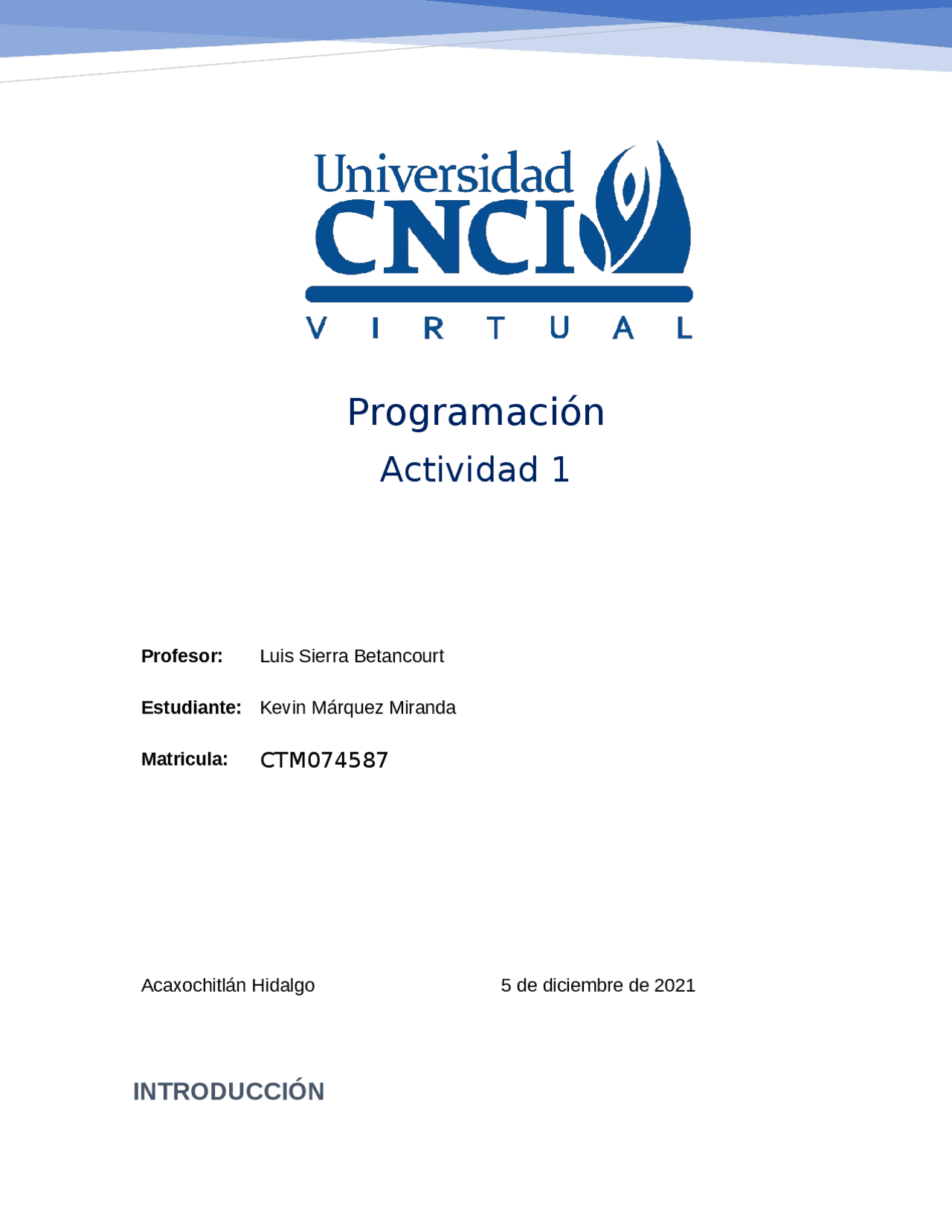 Programacion CNCI Actividad 1 | Ejercicios de Programación C | Docsity