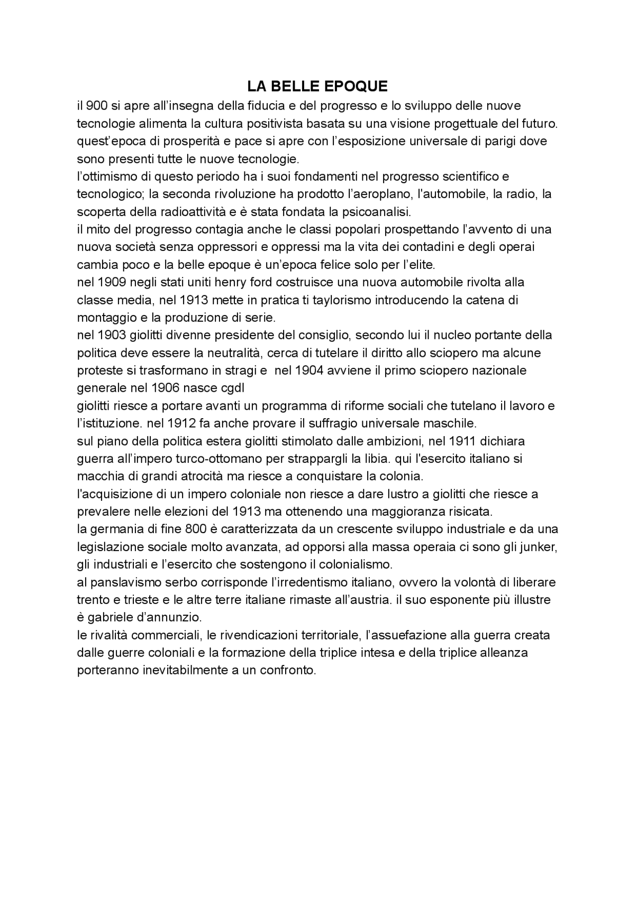 La belle epoque. - Docsity