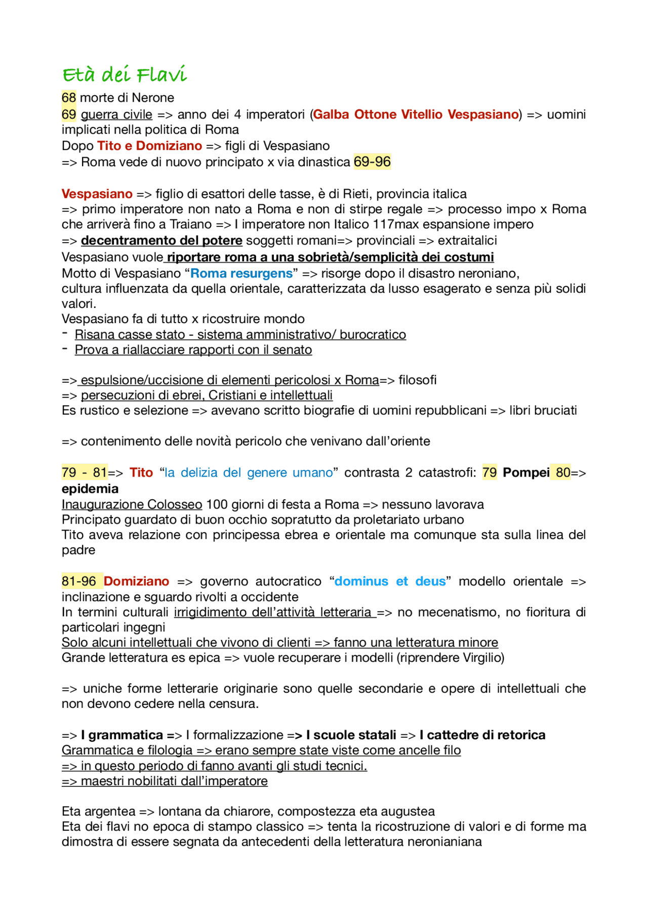 Età dei flavi Quintiliano marziale giovenale - Docsity