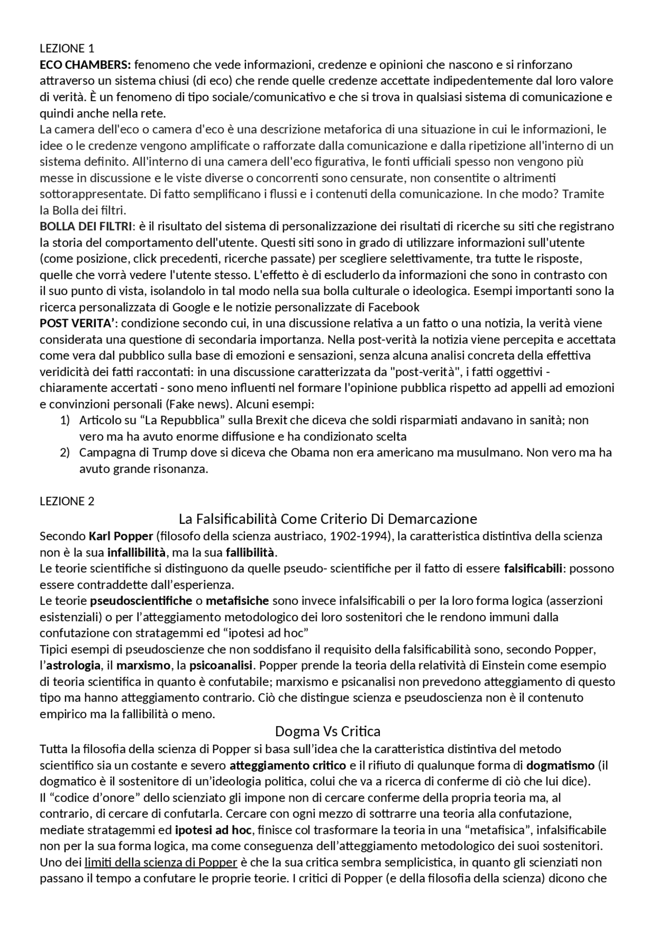 Appunti E Nozioni Di Filosofia Della Scienza Docsity