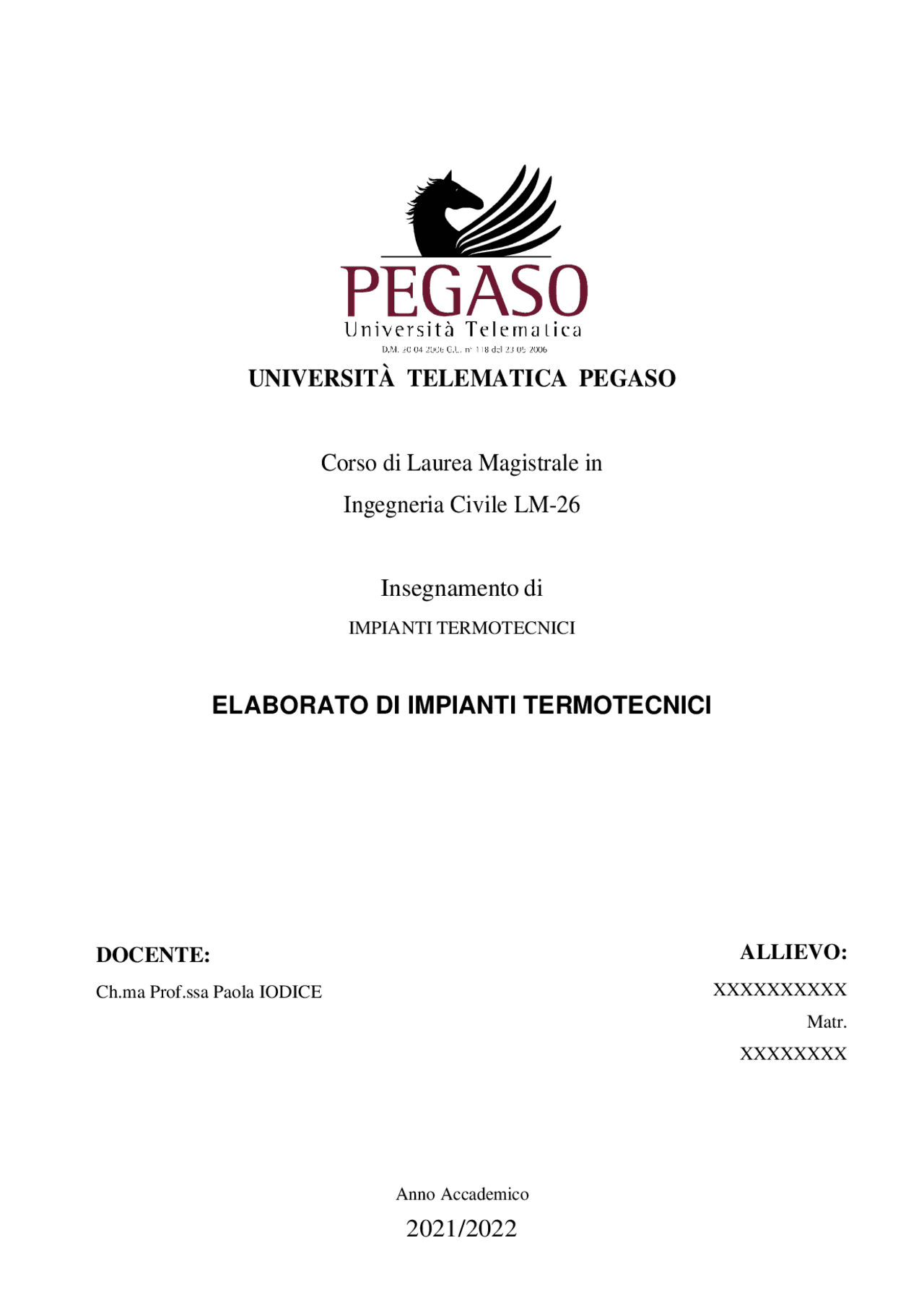 Elaborato Impianti Termotecnici 2021 2022 Docsity