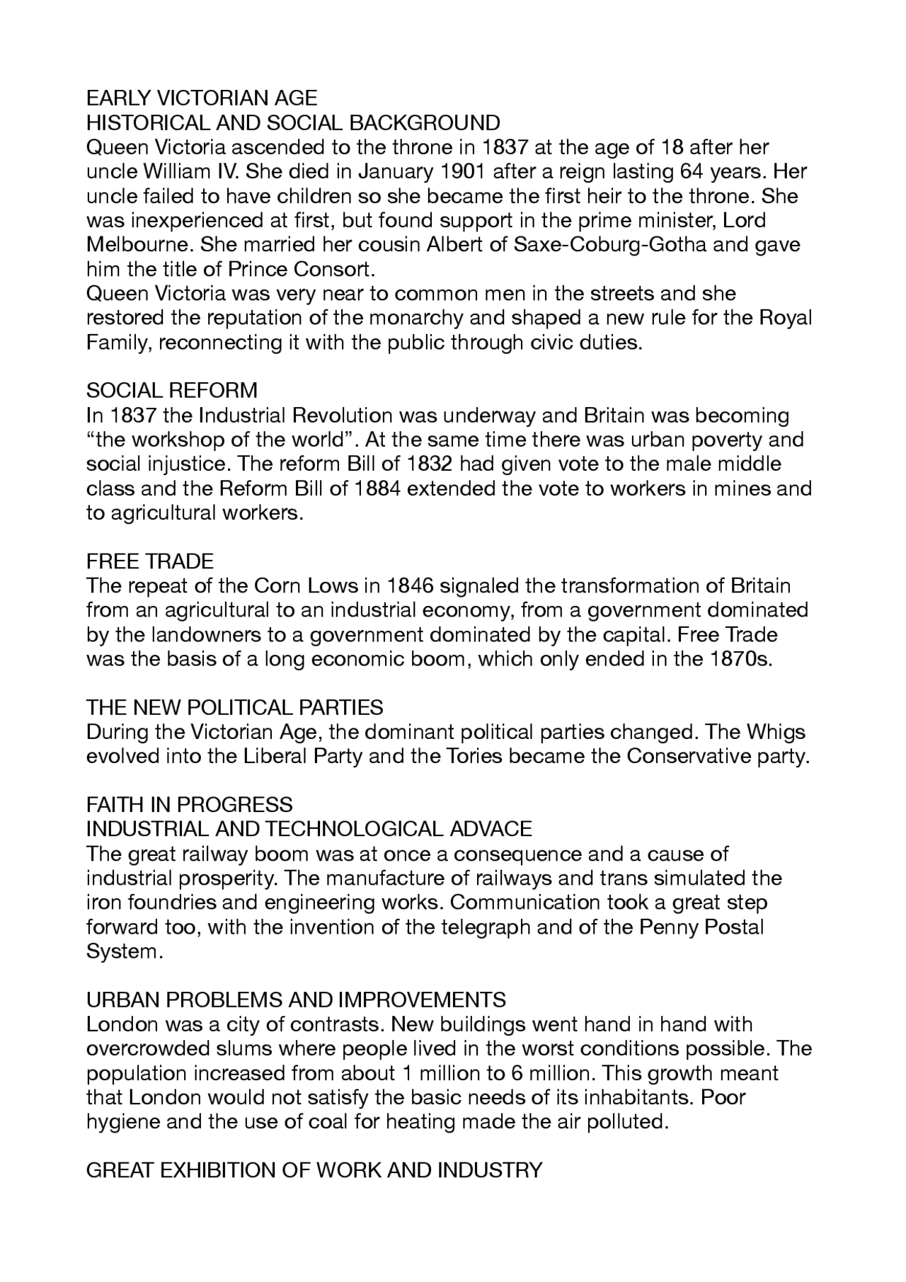 Summary of the Victorian Age - Docsity