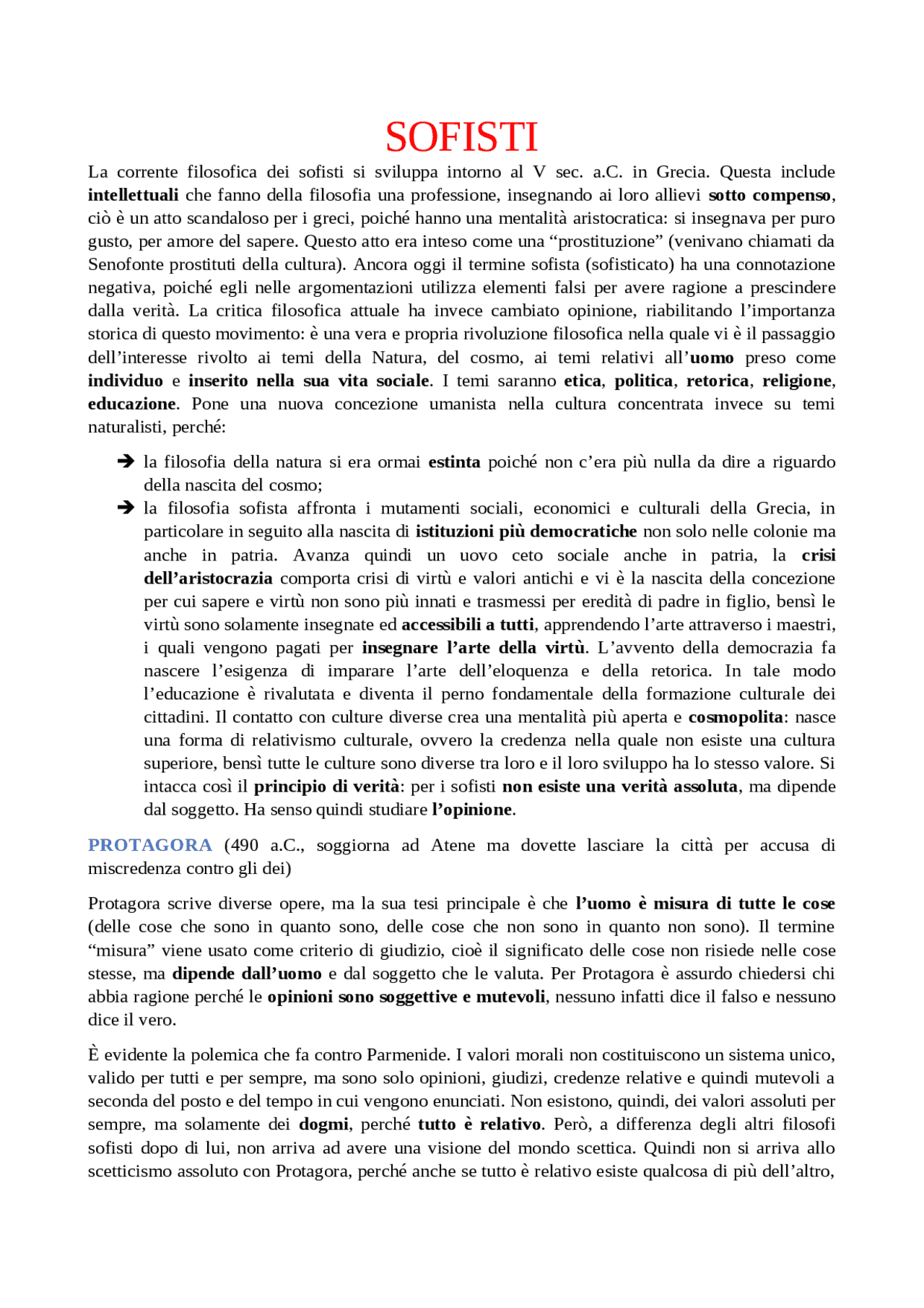 Sofisti, Monisti e pluralisti | Schemi e mappe concettuali di Filosofia | Docsity