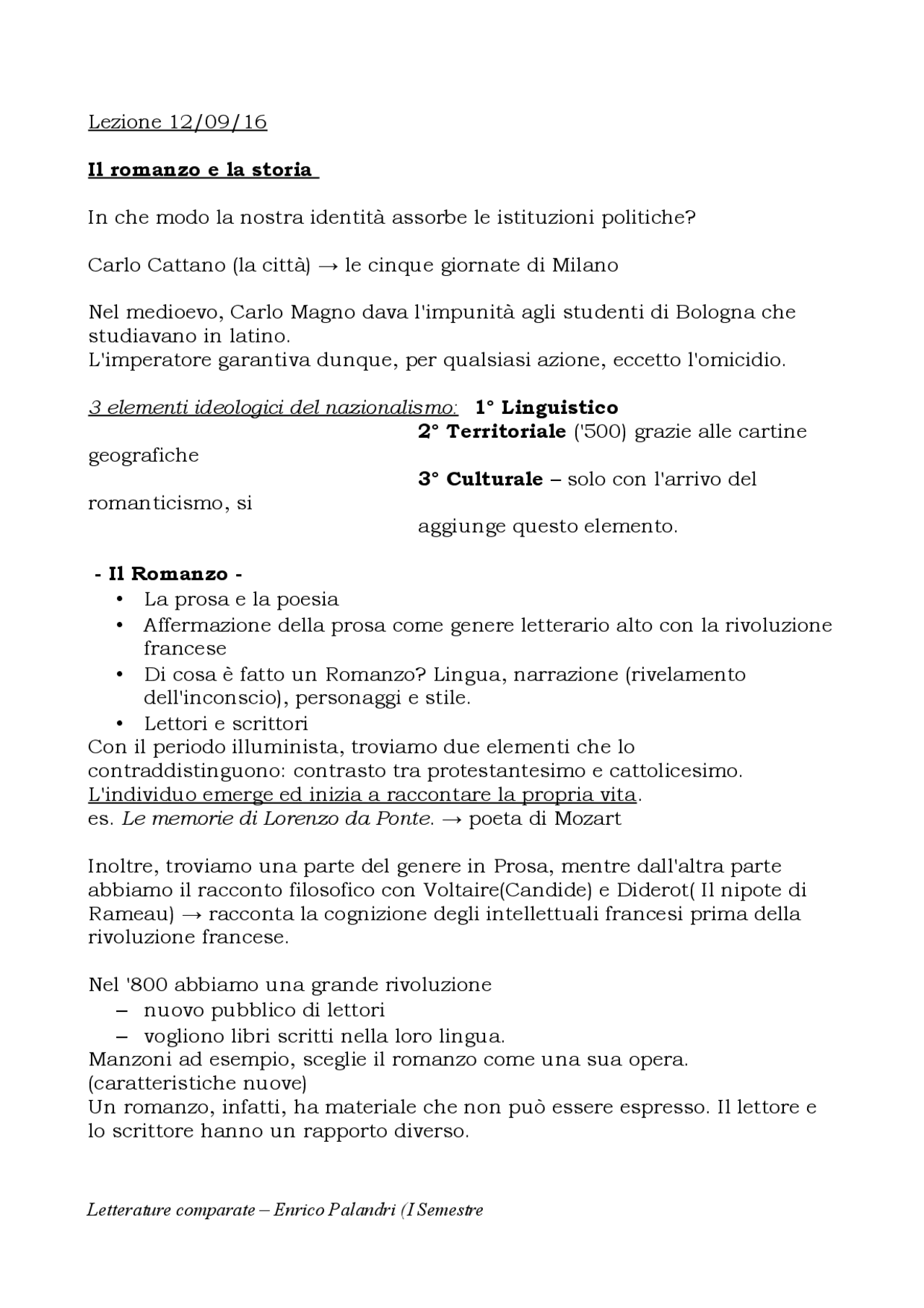 Riassunto Appunti Lezione Con Prof Enrico Palandri Docsity