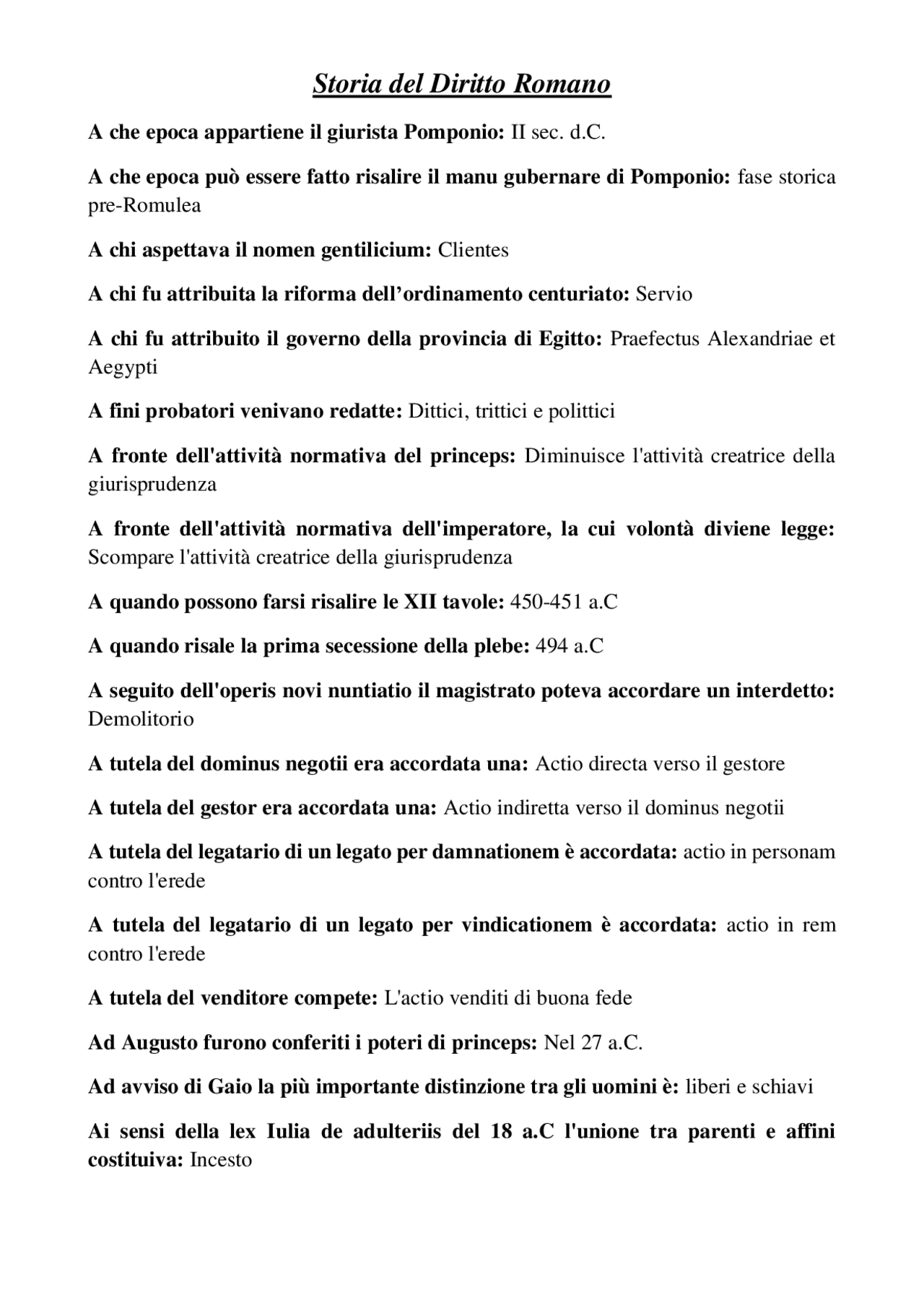 Storia Del Diritto Romano Test Prove Di Esame Docsity