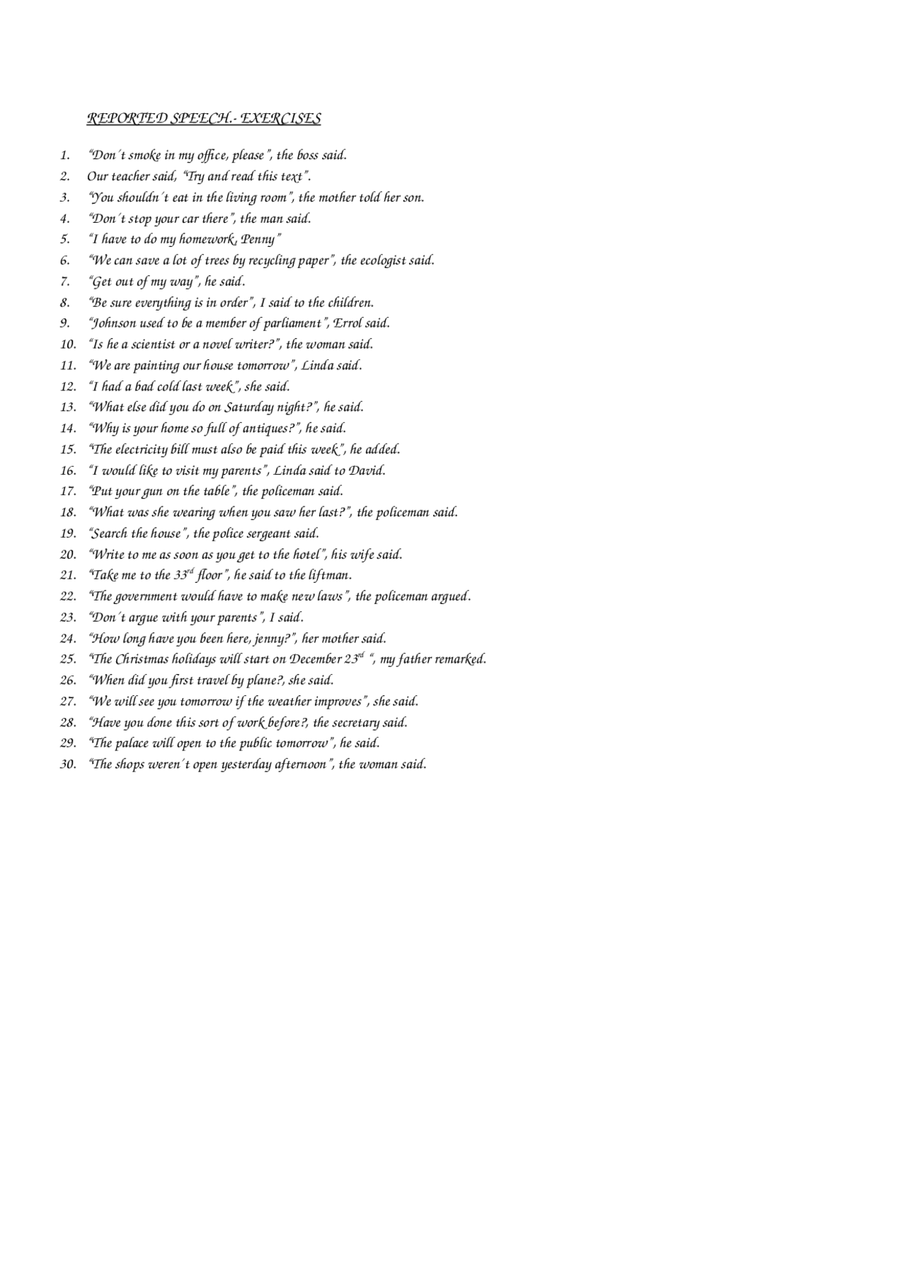 Reported Speech 2 Bachillerato Docsity