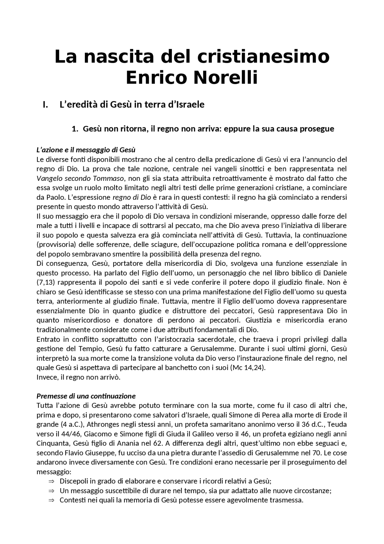 Riassunto La Nascita Del Cristianesimo Docsity