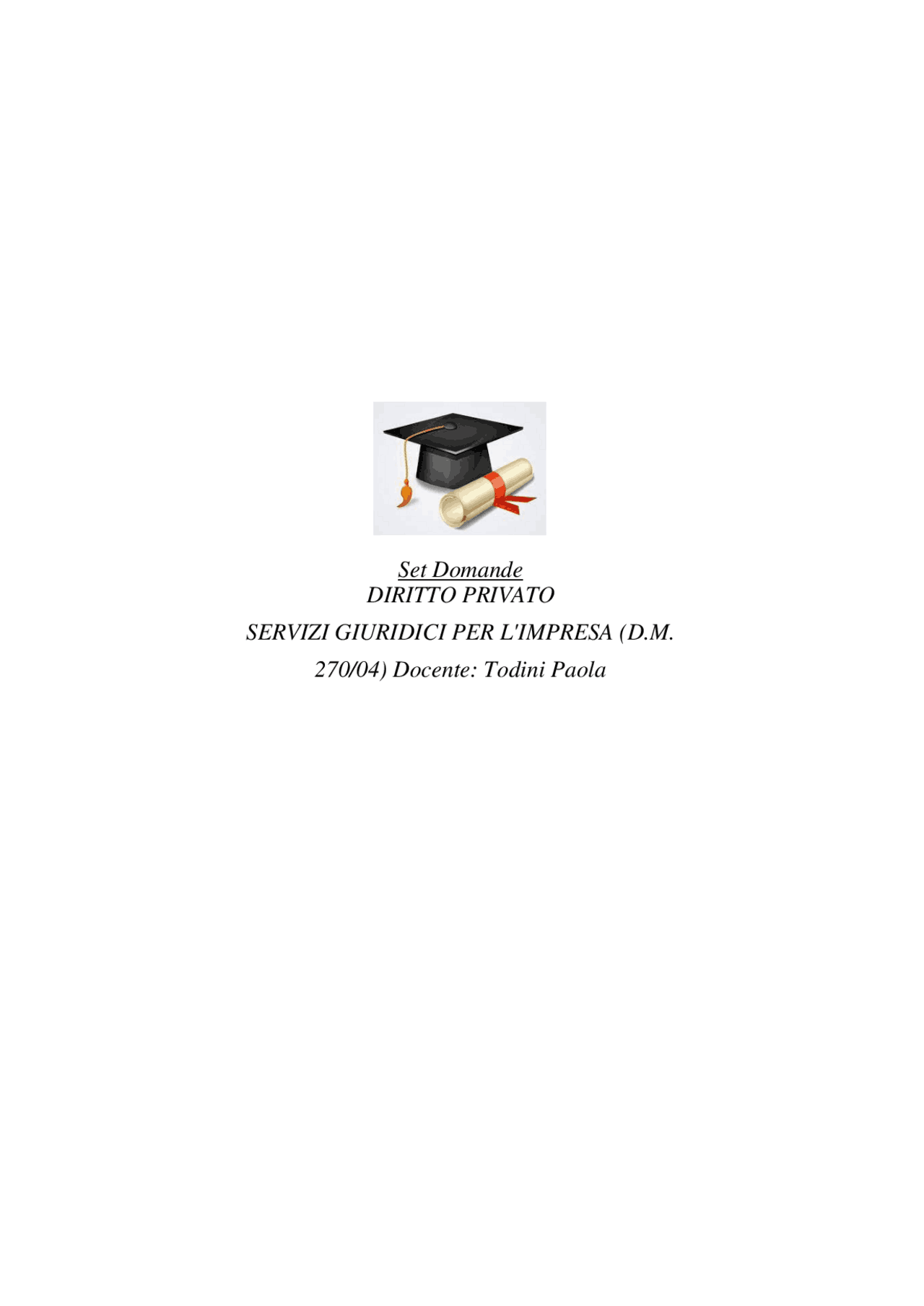 Paniere Completo Aperte E Chiuse Di Diritto Privato Della Prof