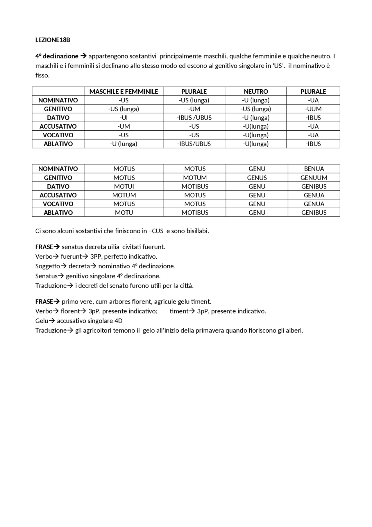 Iv Declinazione Grammatica Latina Appunti Di Lingua Latina Docsity