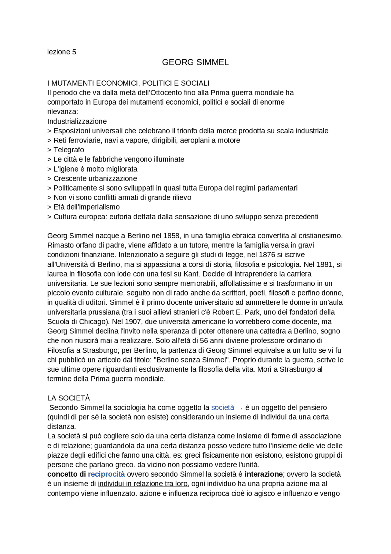 Simmel Appunti Completi Docsity