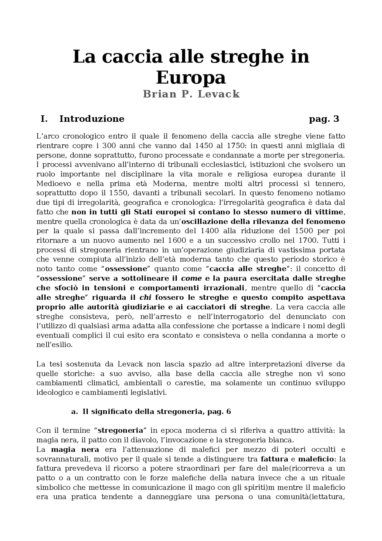 Riassunto La caccia alle streghe in Europa - Docsity