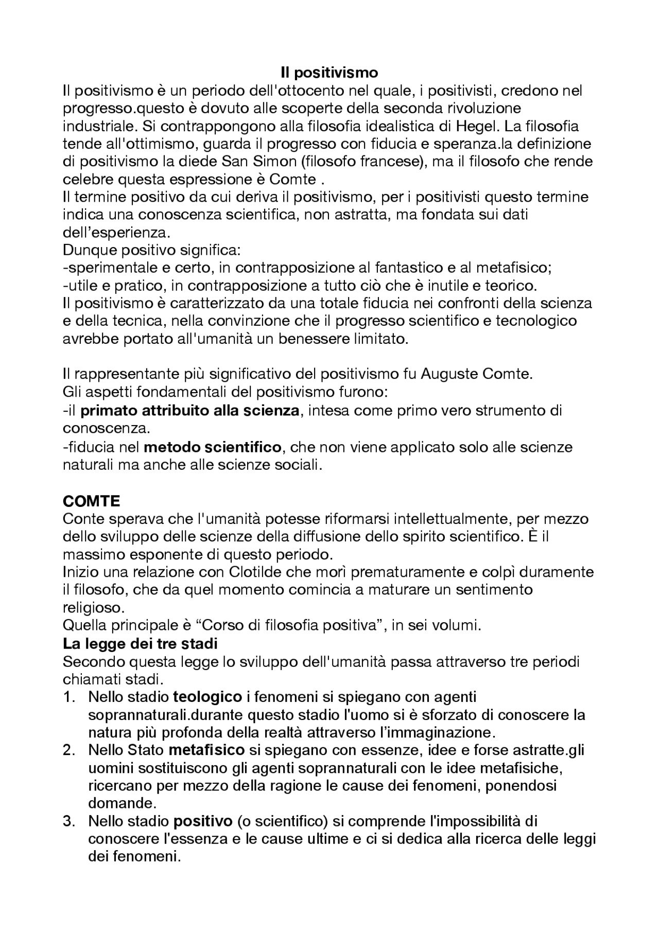 Il Positivismo Comte Darwin Docsity