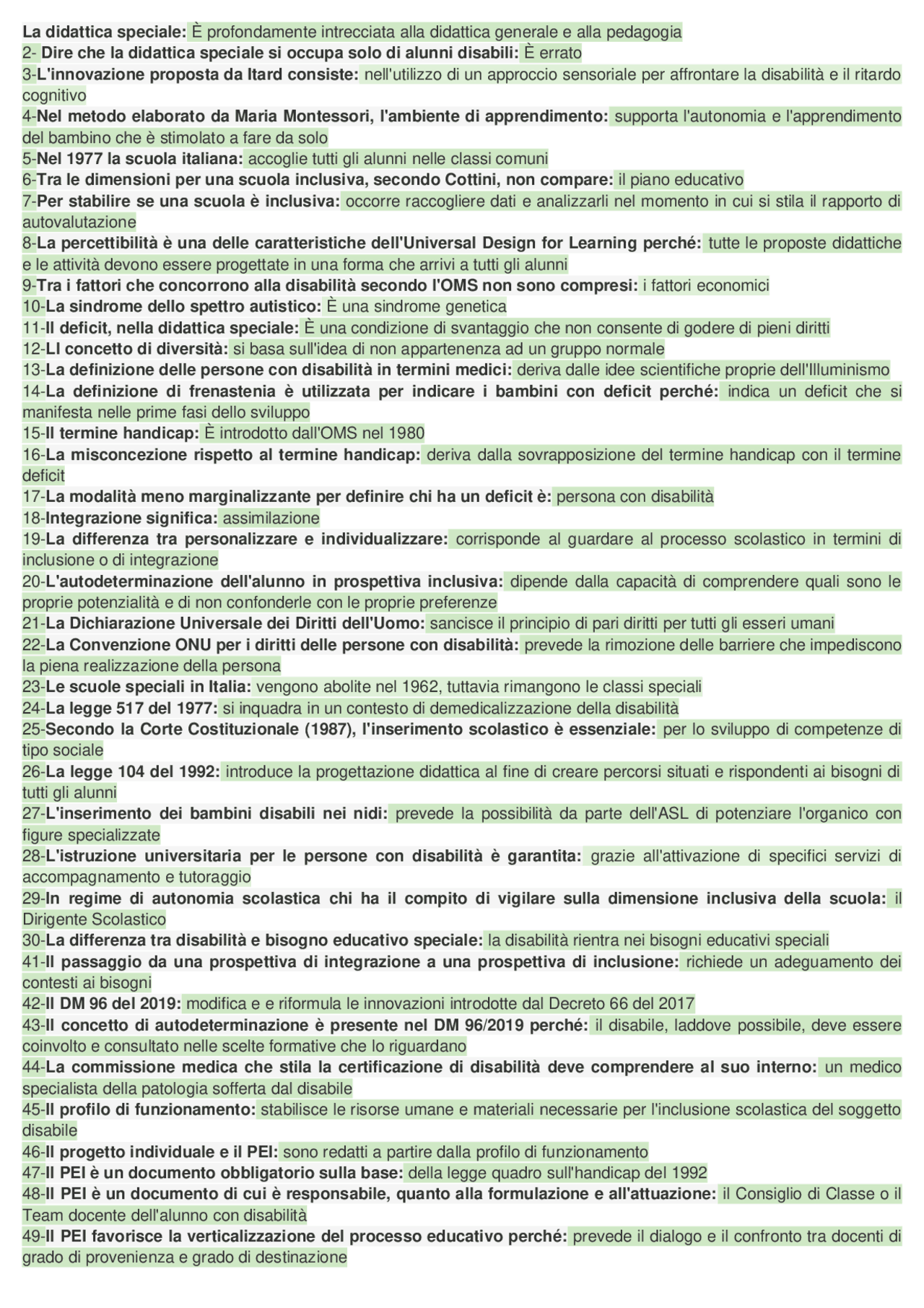 Test prova didattica speciale 2° anno - Docsity