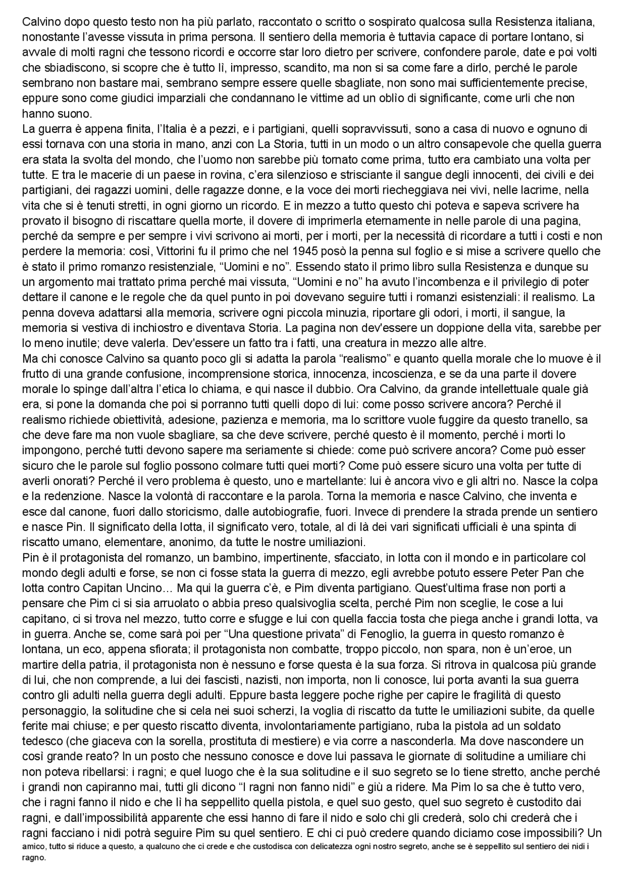 Il Sentiero Dei Nidi Di Ragno Calvino Docsity