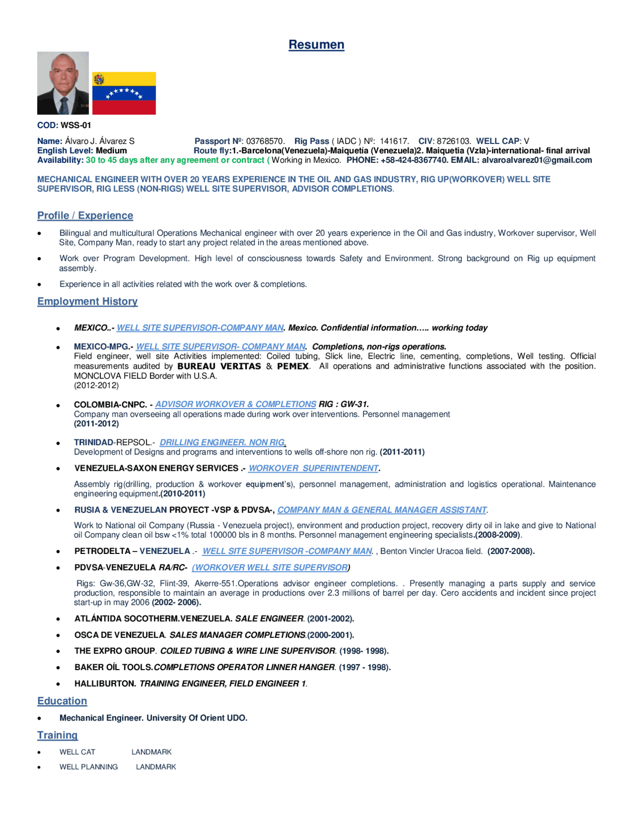 Curriculum vitae alvaro alvarez venezuela - Docsity