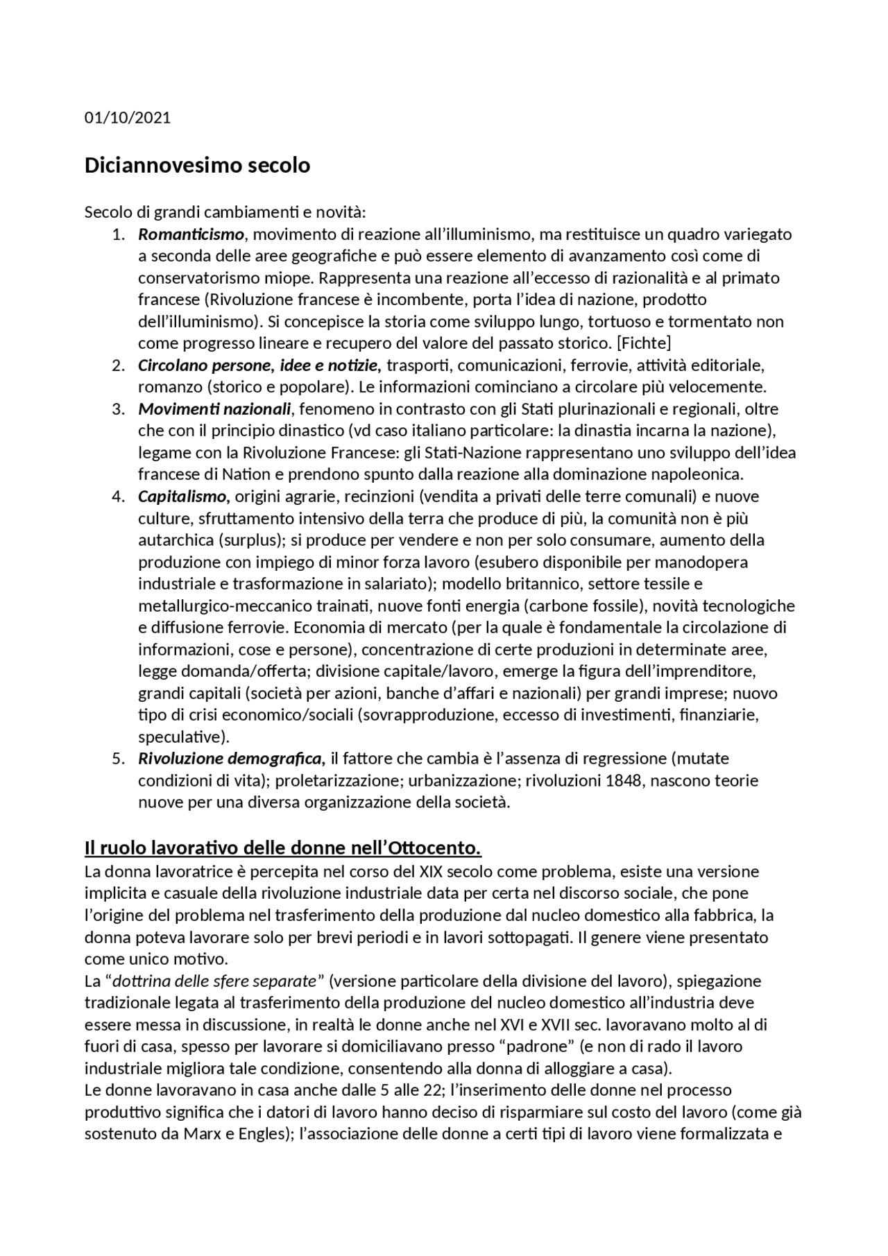 Appunti Storia Contemporanea I Semestre Docsity