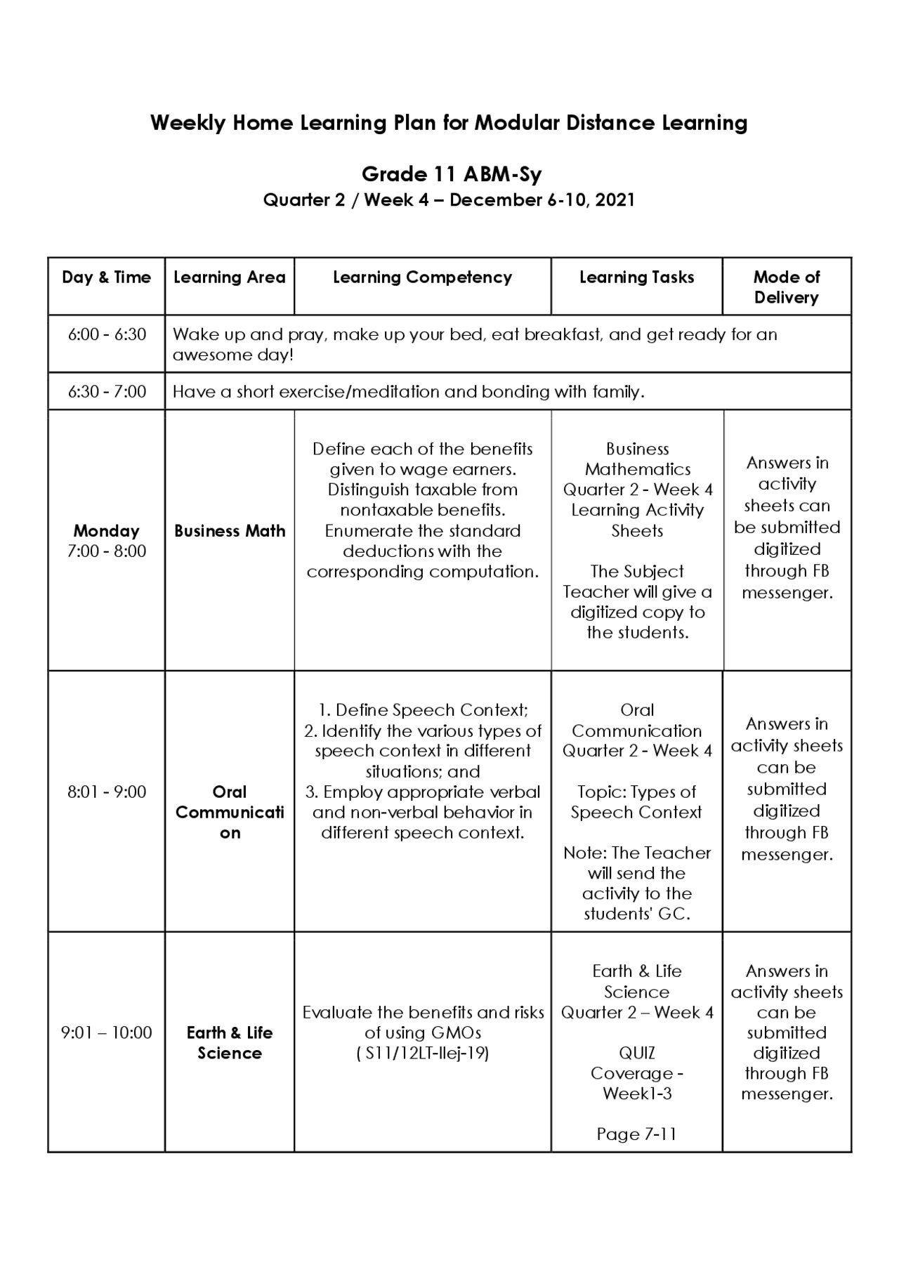 Schedule Subject For Week Four Docsity