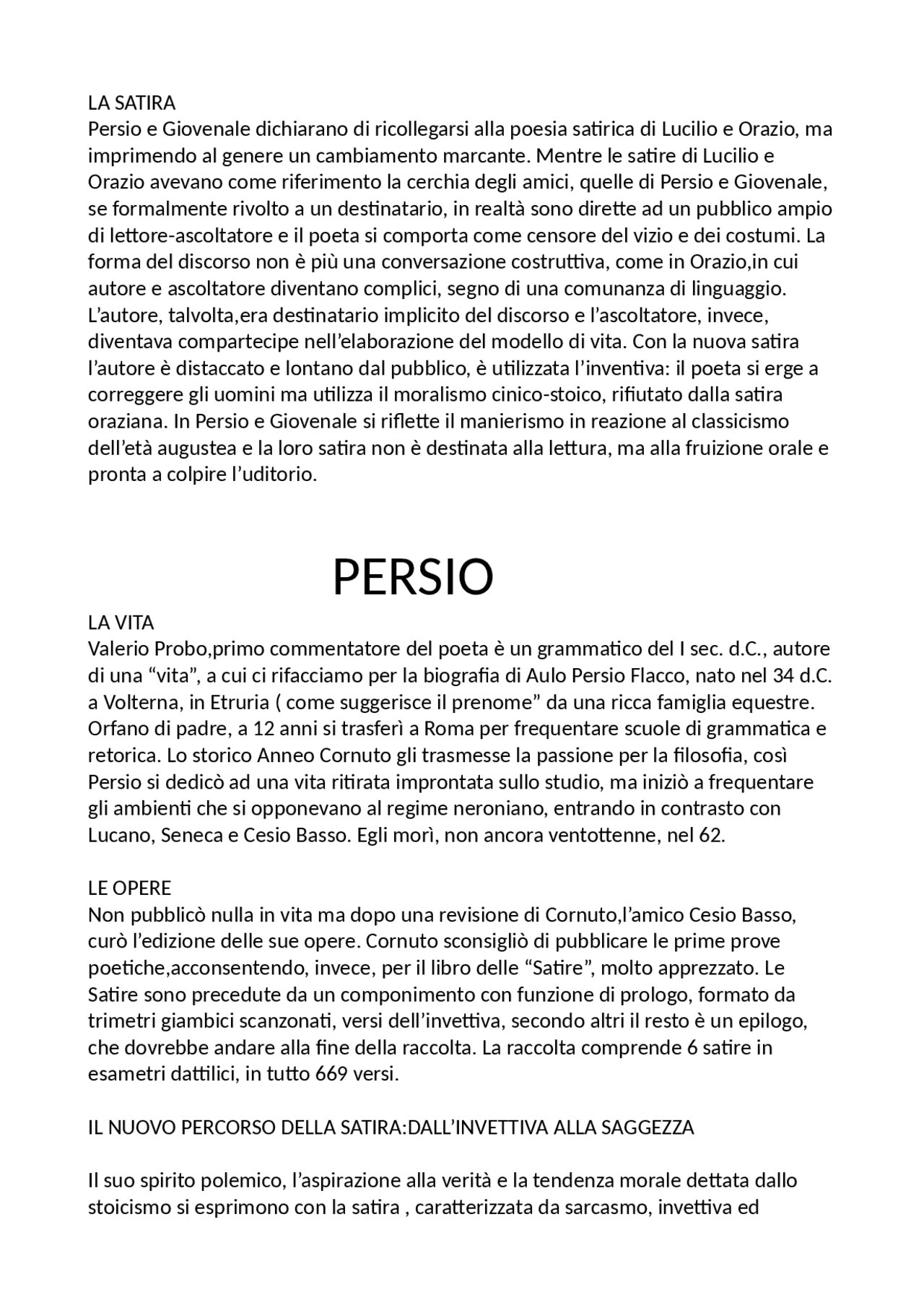 PERSIO AUTORE DELLA LETTERATURA LATINA PER MATURITÀ - Docsity