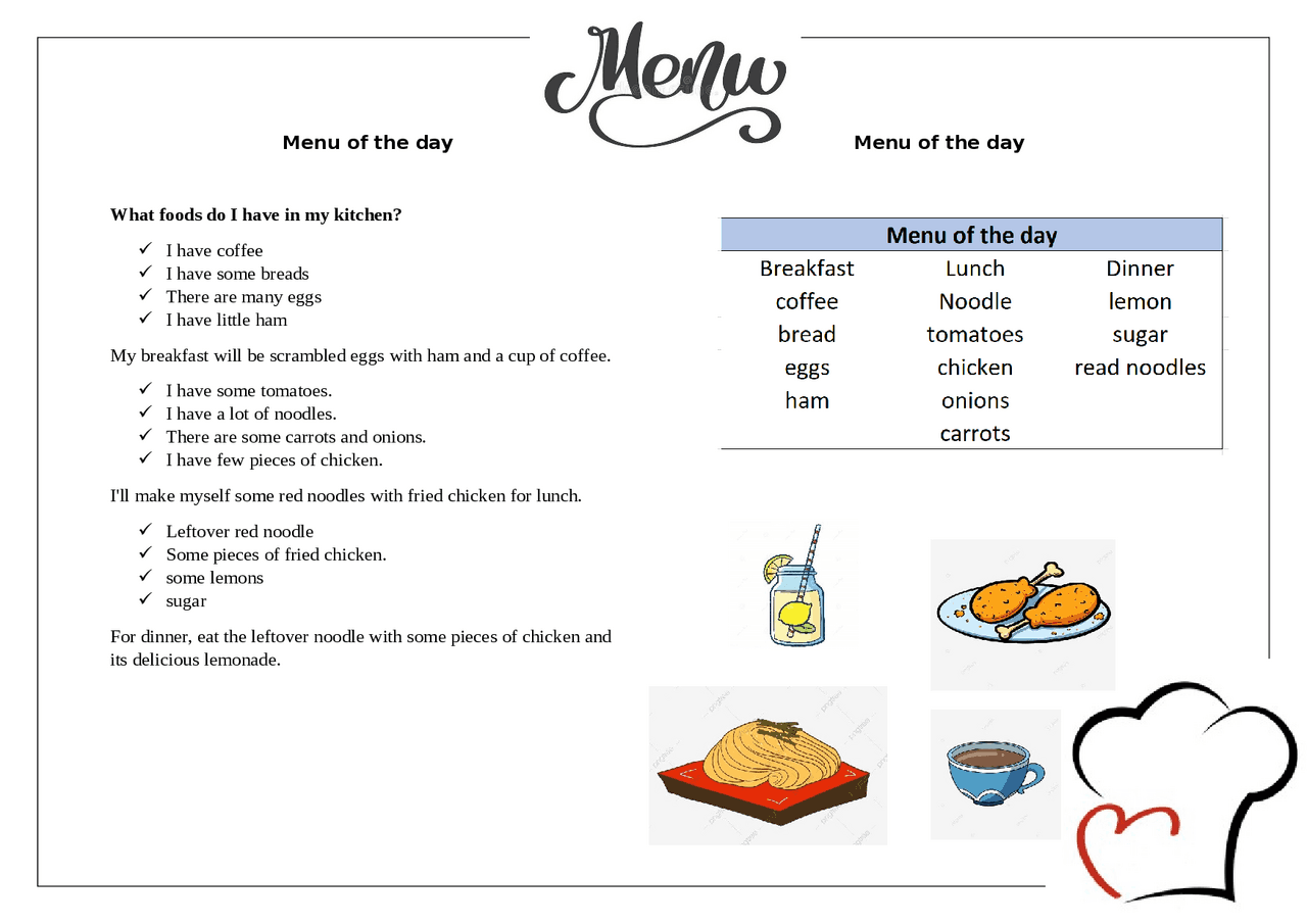 Tarea menu de ingles II - Docsity