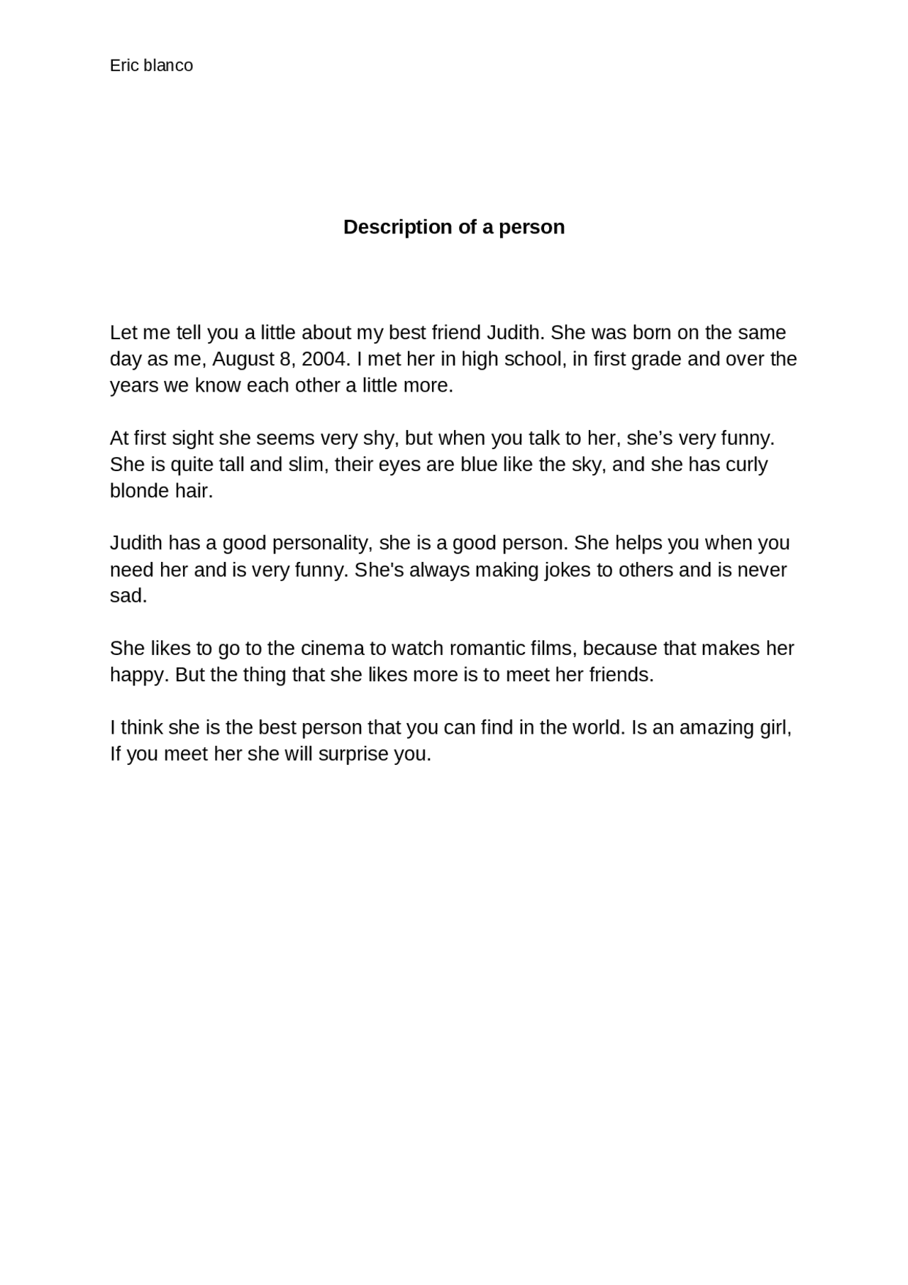 Description of a person - Docsity