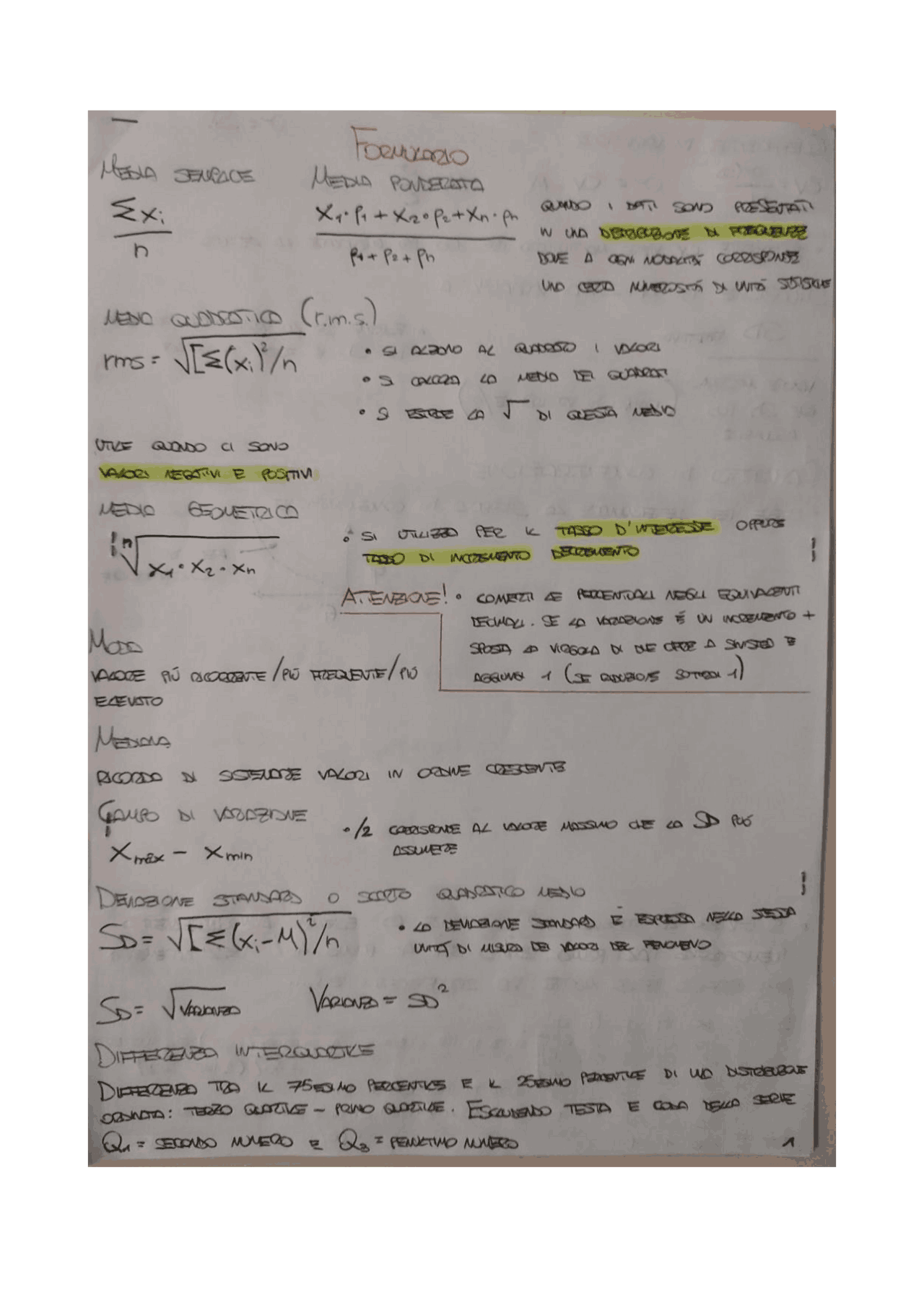 Breve Riassunto Di Statistica Parte 1 Docsity
