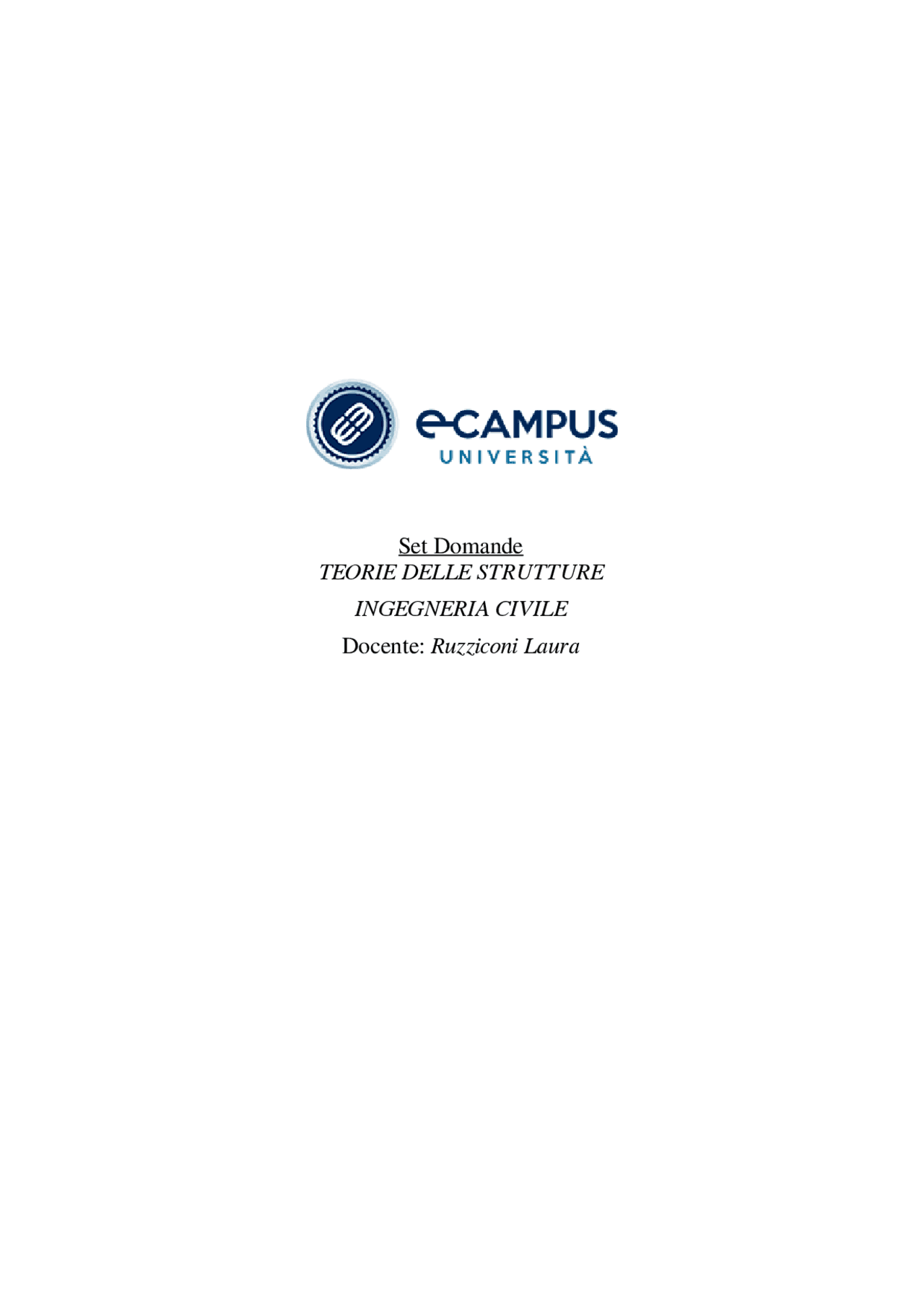 Paniere Teoria Delle Strutture Risposte Chiuse Ecampus Docsity