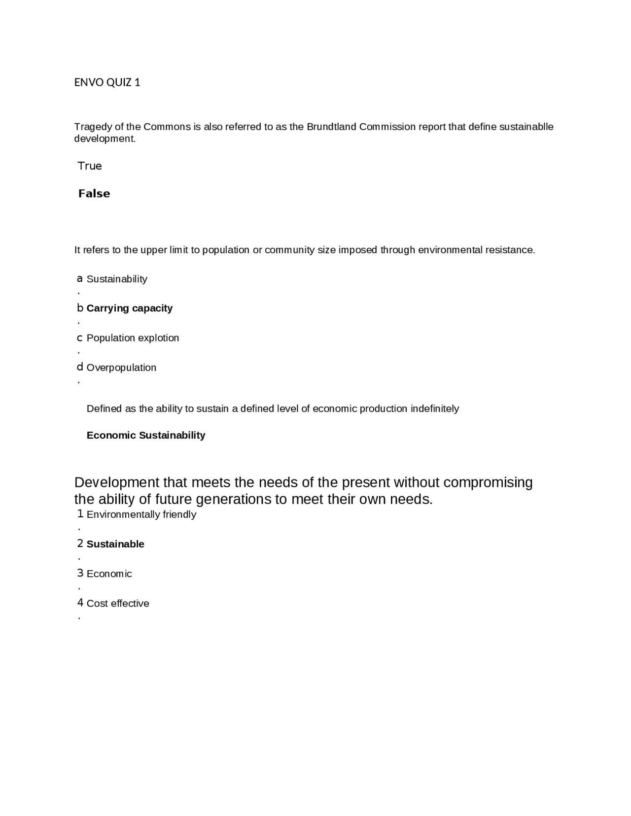 Environmental Science Quiz 1 Docsity