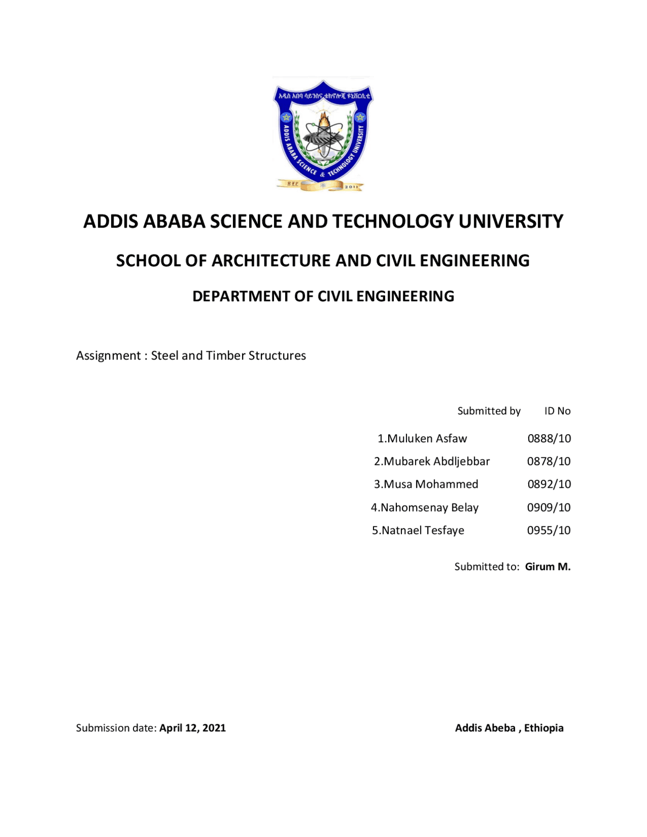 Design of steel and timber structure - Docsity