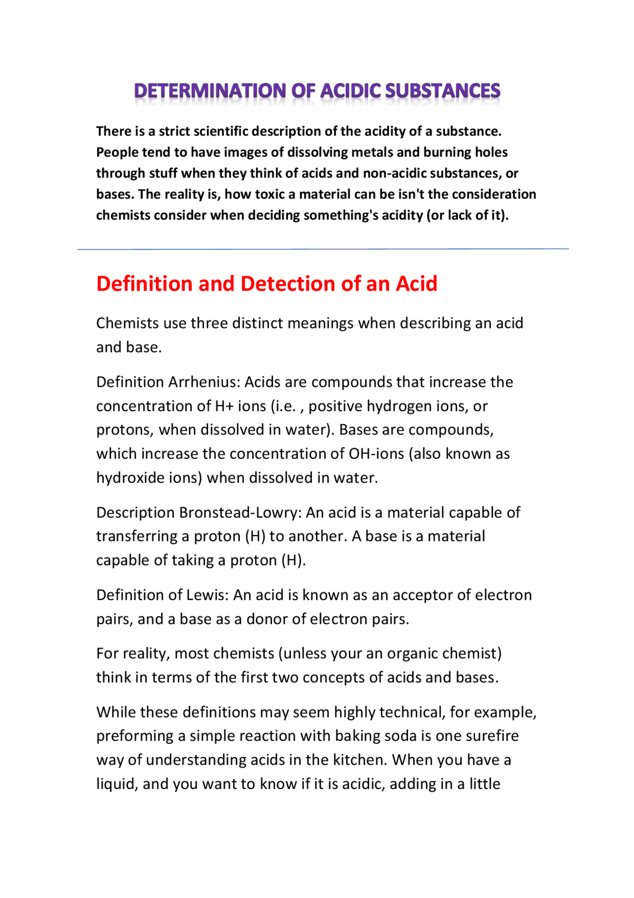 Determination of acidic substances - Docsity