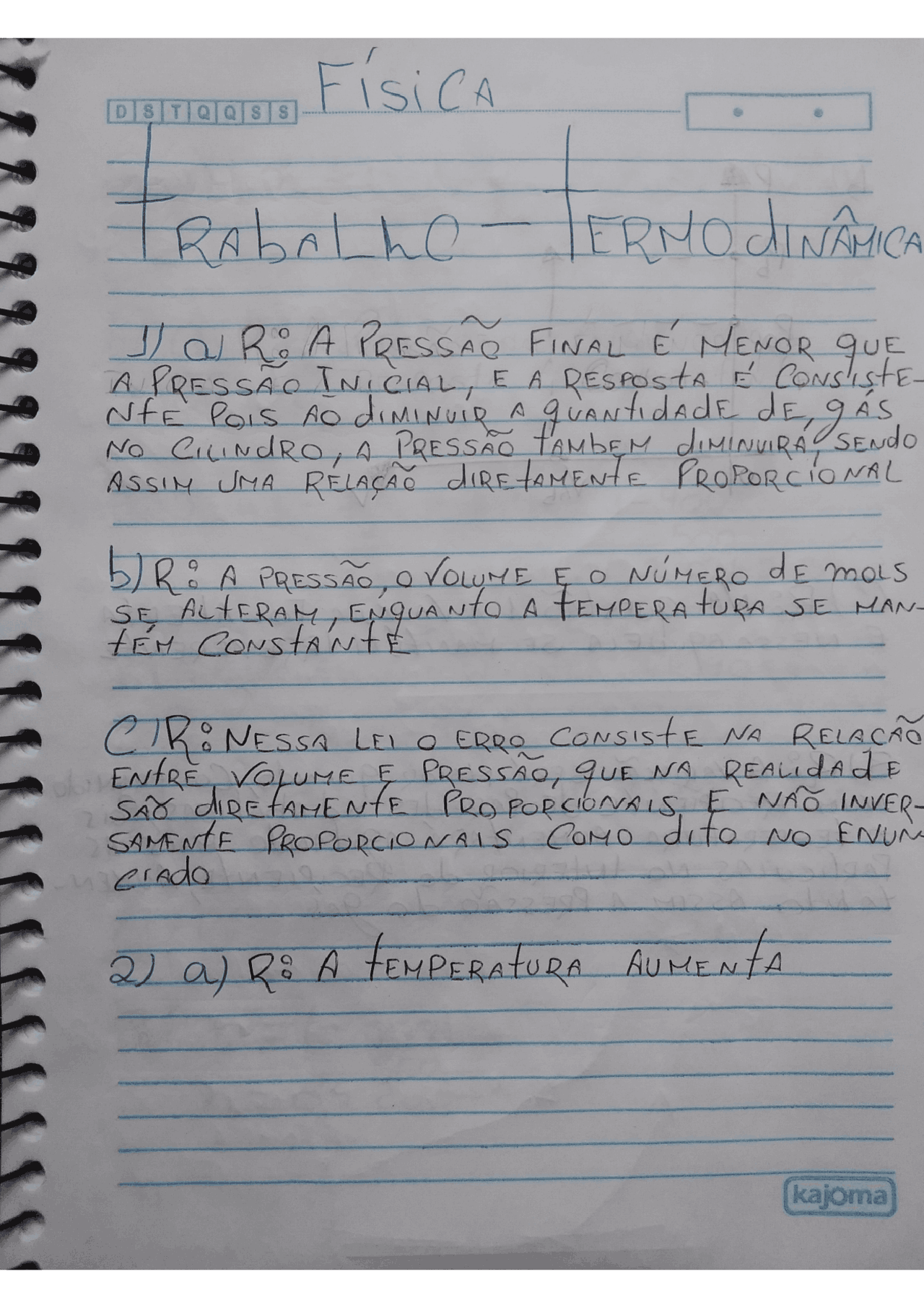 Exercício De Gás E Termodinâmica Docsity