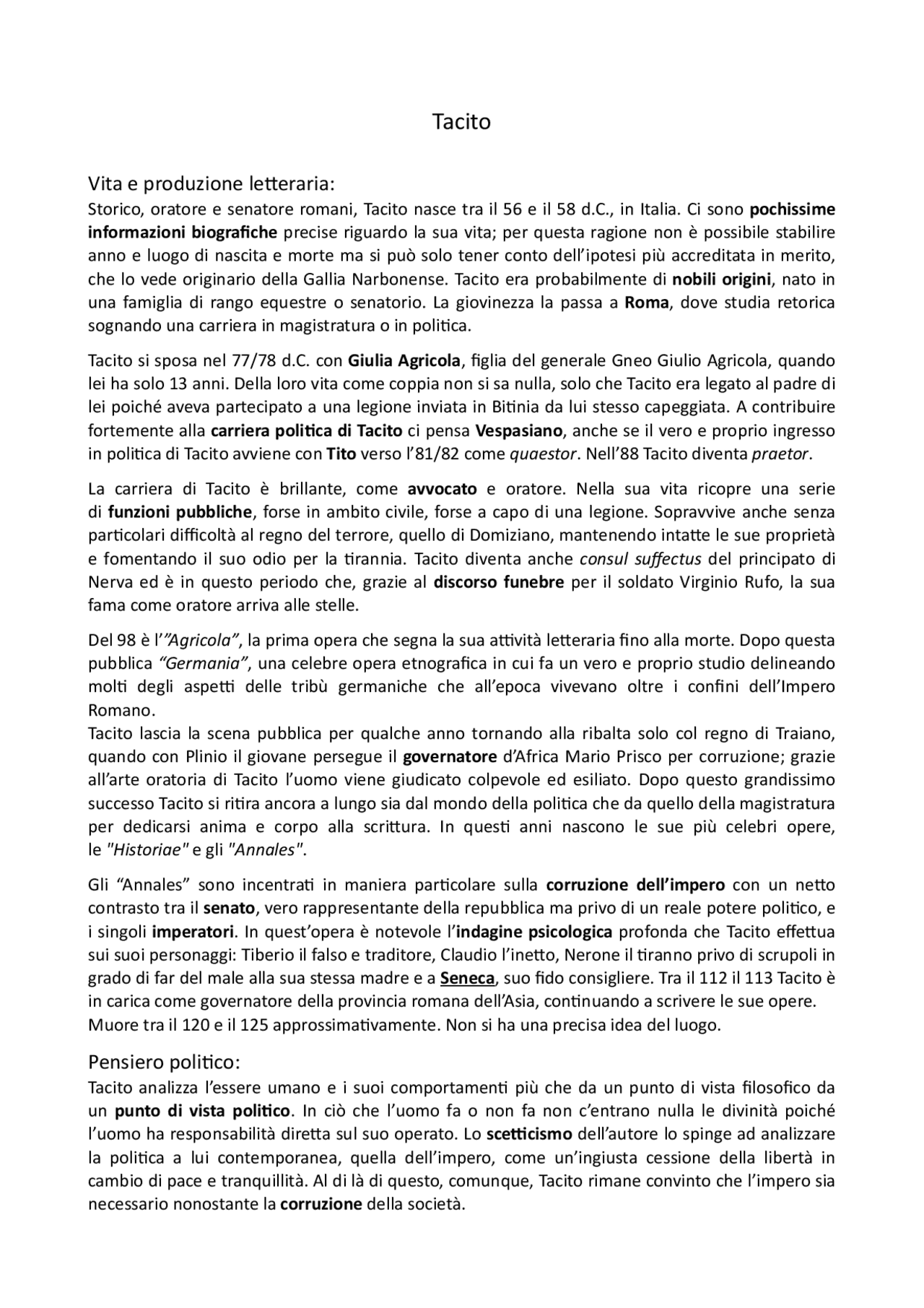 Appunti Su Tacito Liceo Classico Resúmenes De Latín Docsity