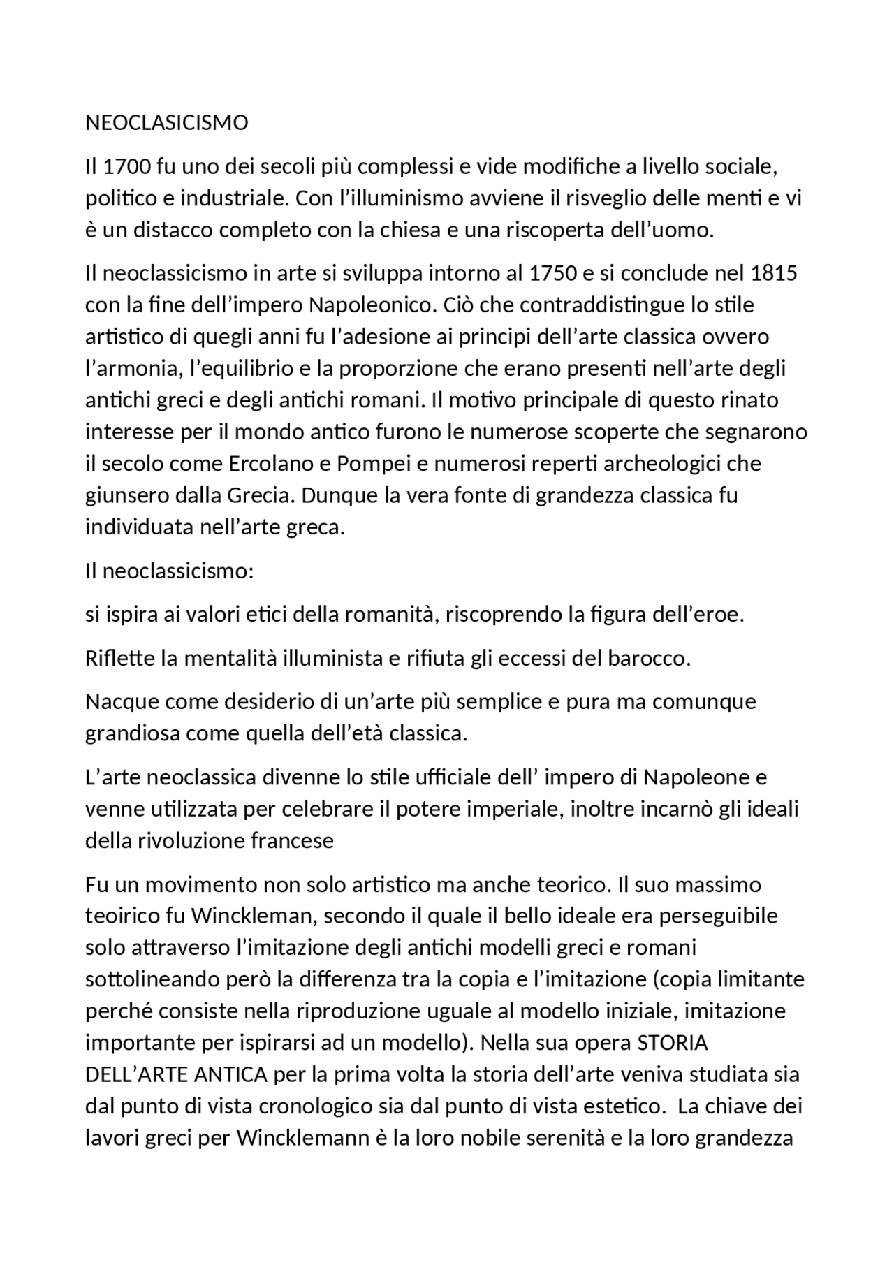 Il Neoclassicismo In Arte Docsity