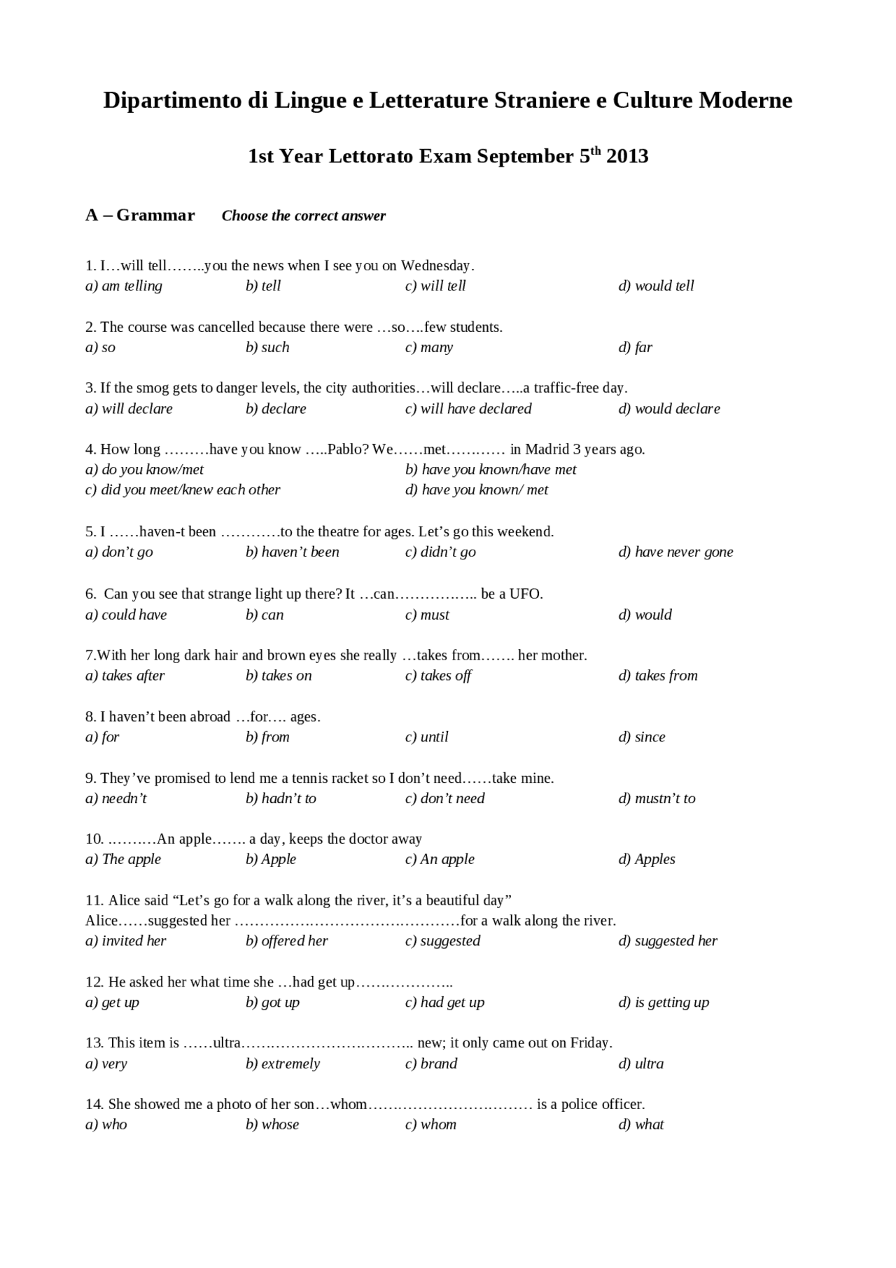 Use Of English Esame Di Lettorato Docsity