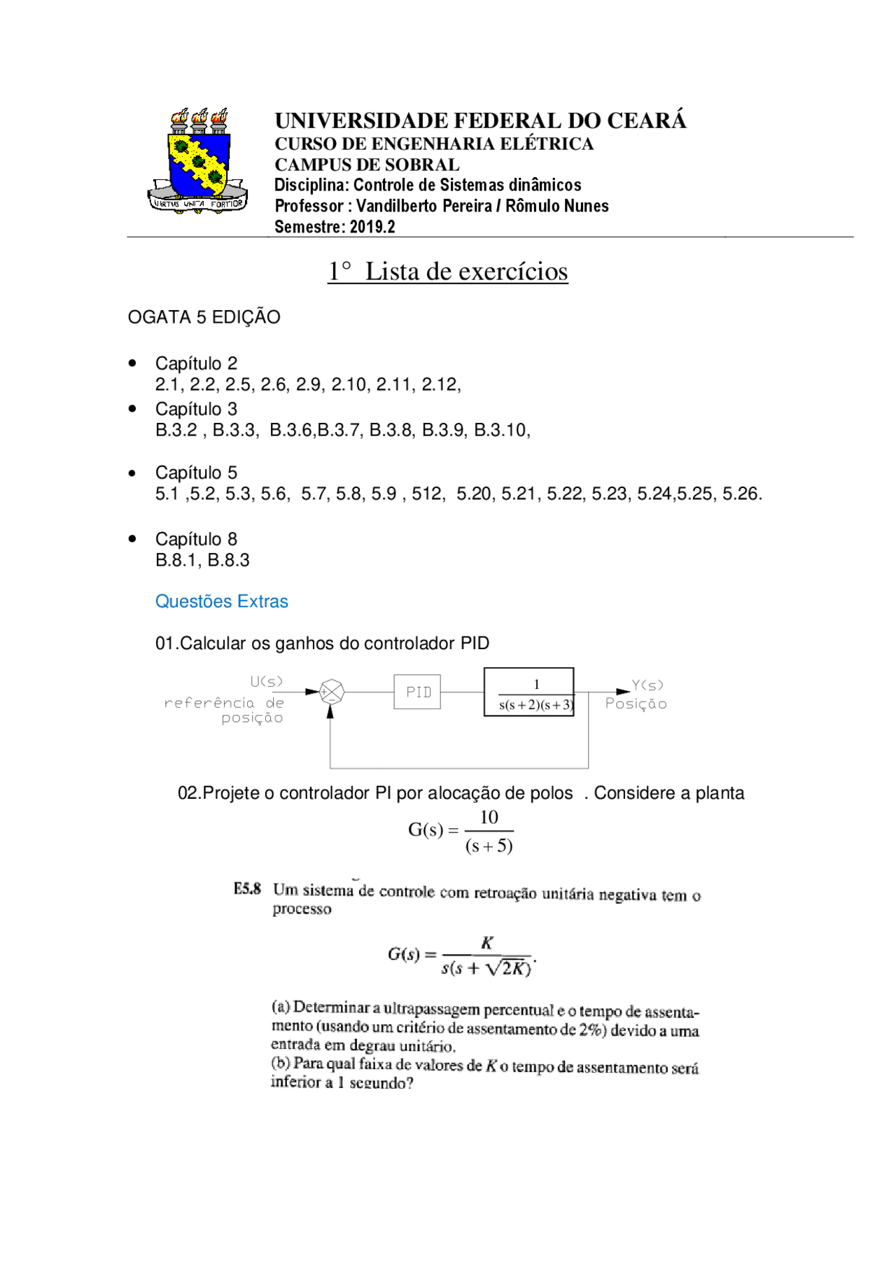 Lista De Exercicios De Controle Docsity