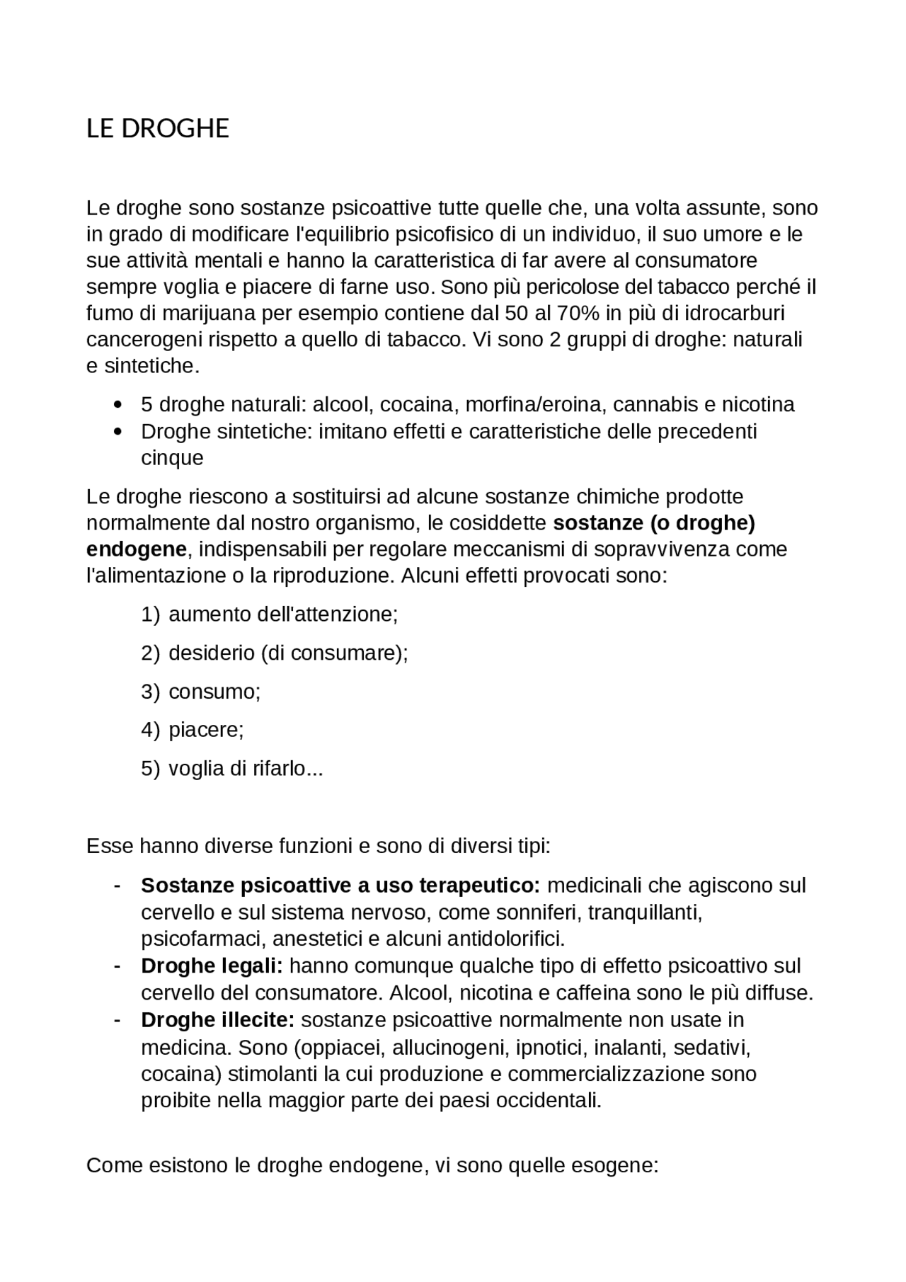 Le Droghe E I Loro Effetti Docsity
