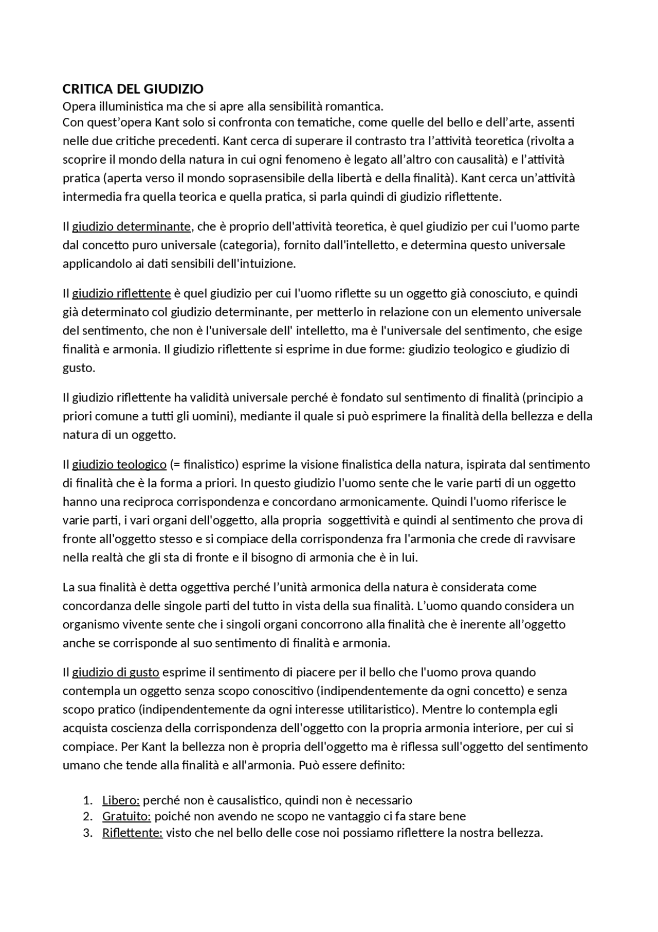 Kant E La Critica Del Giudizio Docsity