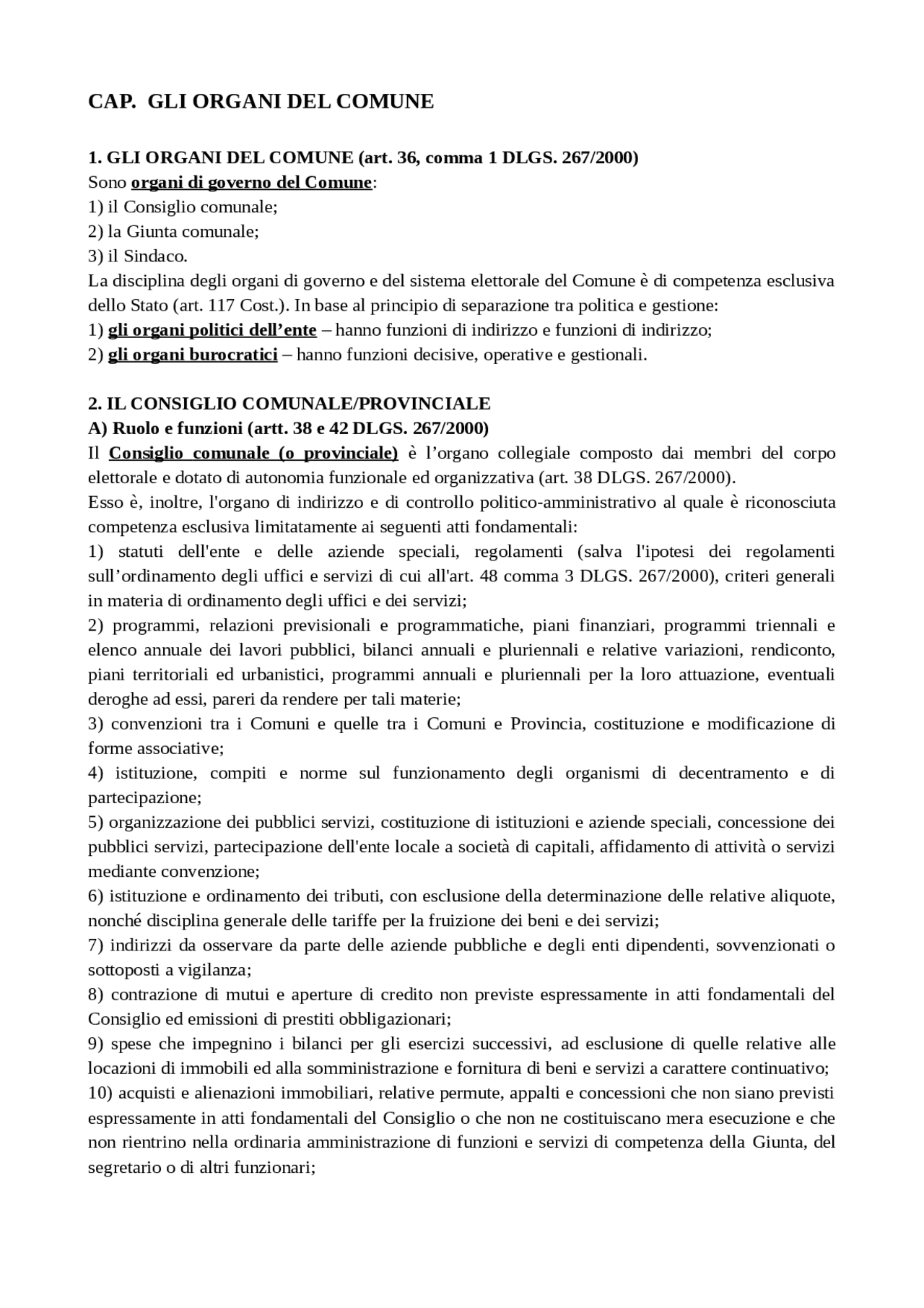 Gli organi degli enti locali - Docsity