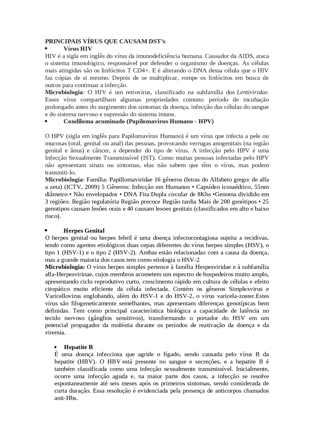 Os principais vírus que causam DST. - Docsity