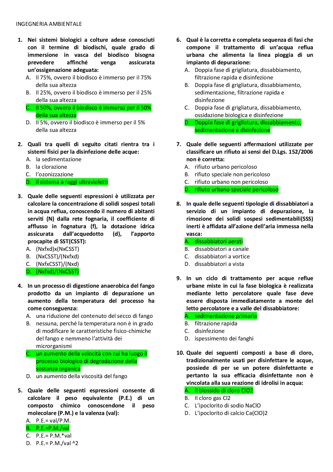 Domande Esame Ingegneria Ambientale Panieri Di Ingegneria Civile
