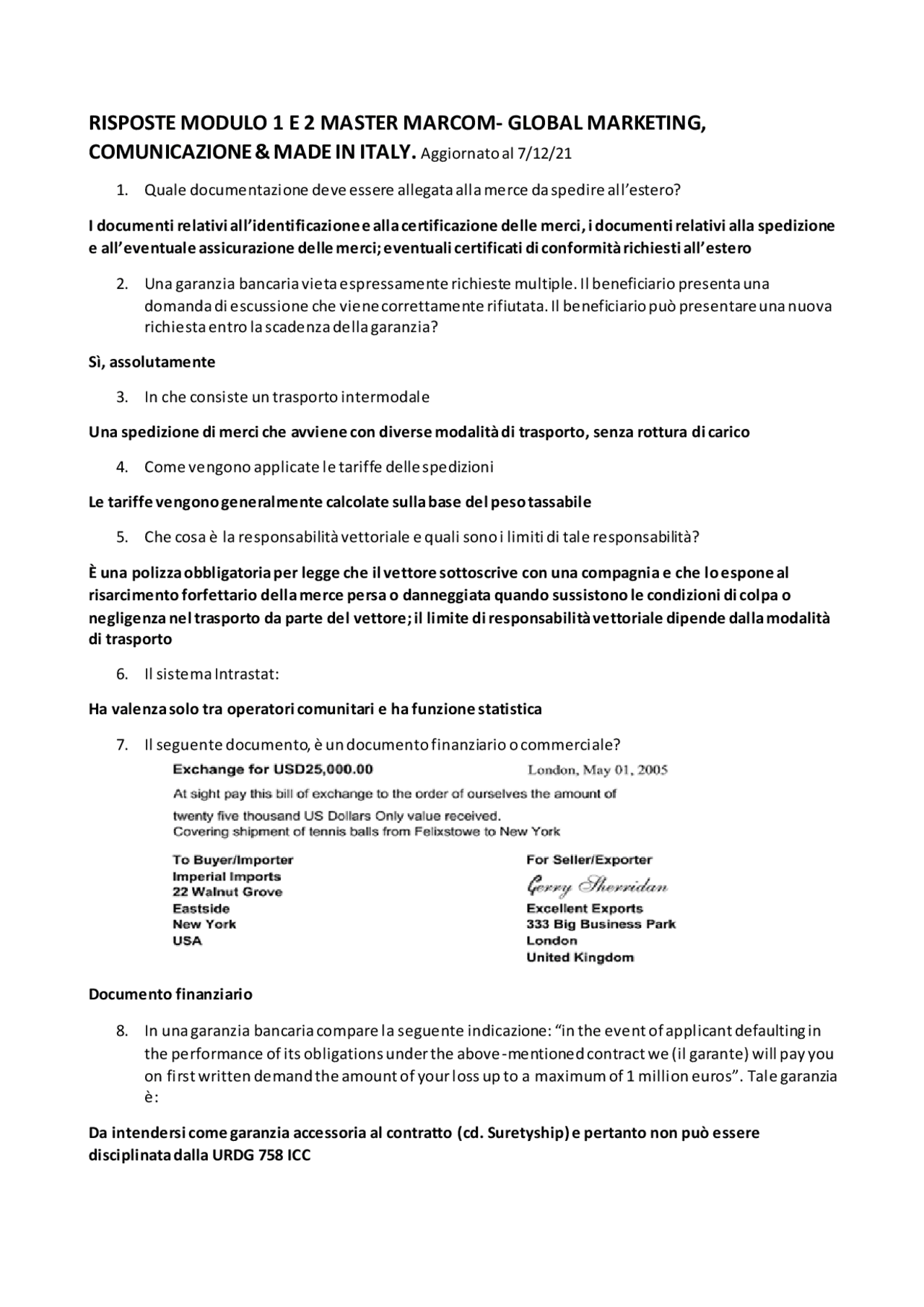 Risposte Modulo 1 2 Master Marcom Prove Desame Di Commercio