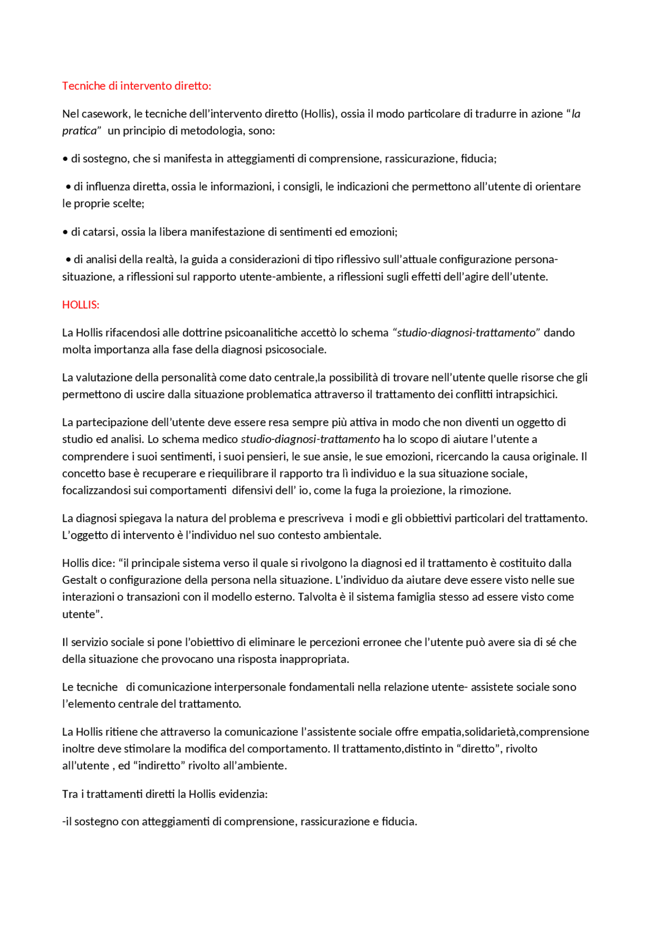 Modello case work e hollis - Docsity