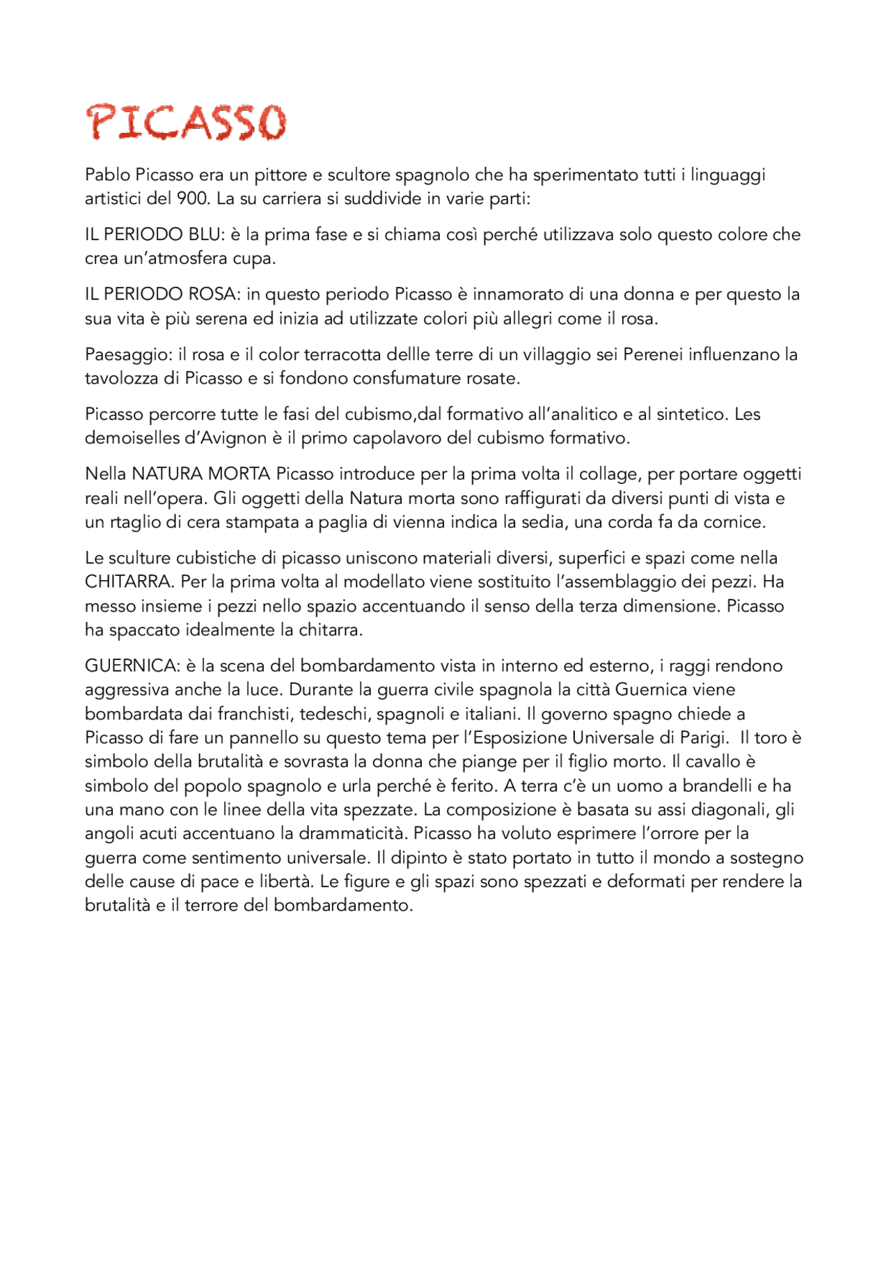 Appunti Su Pablo Picasso Docsity