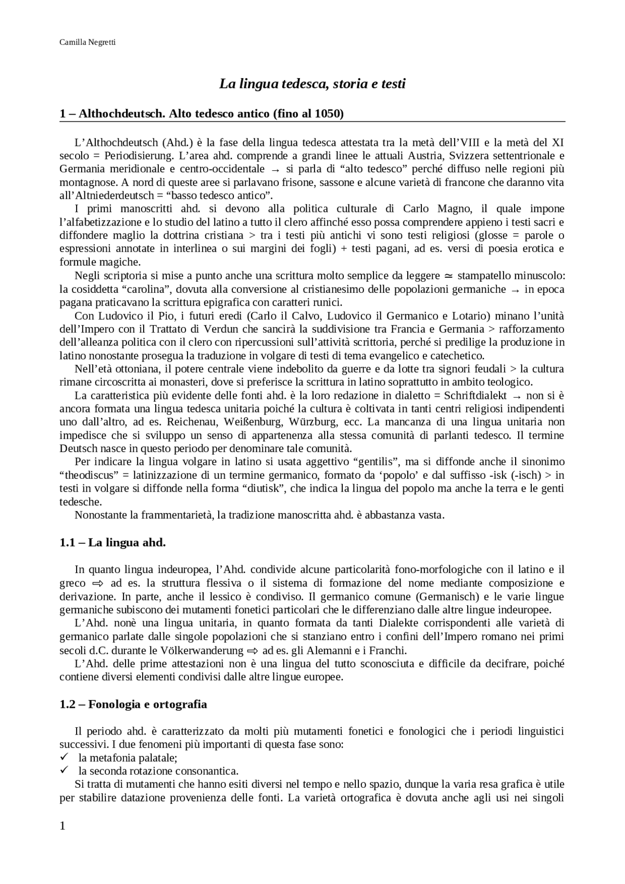 Riassunto Lingua Tedesca Storia E Testi Docsity