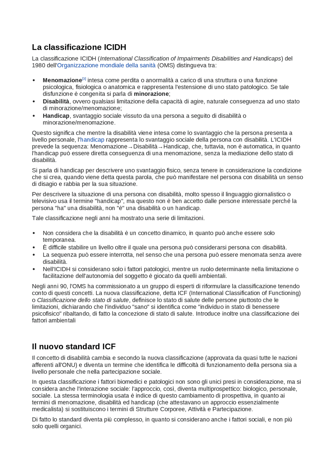 La classificazione ICIDH e ICF - Docsity